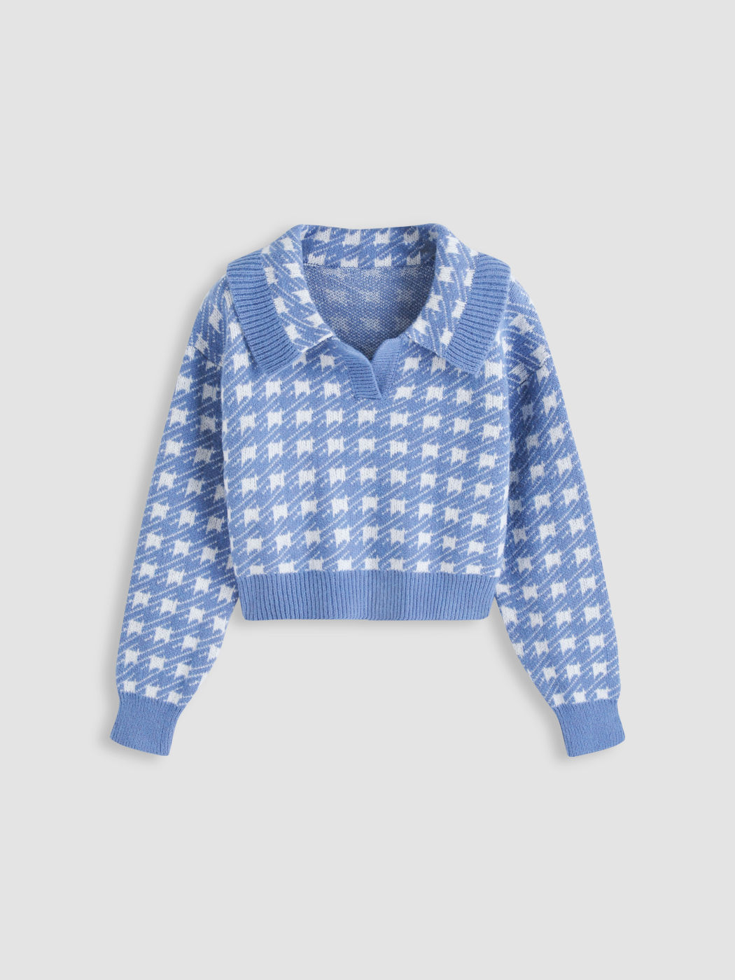 Blue Houndstooth Sweater For School Daily Casual Picnic Exhibition ...