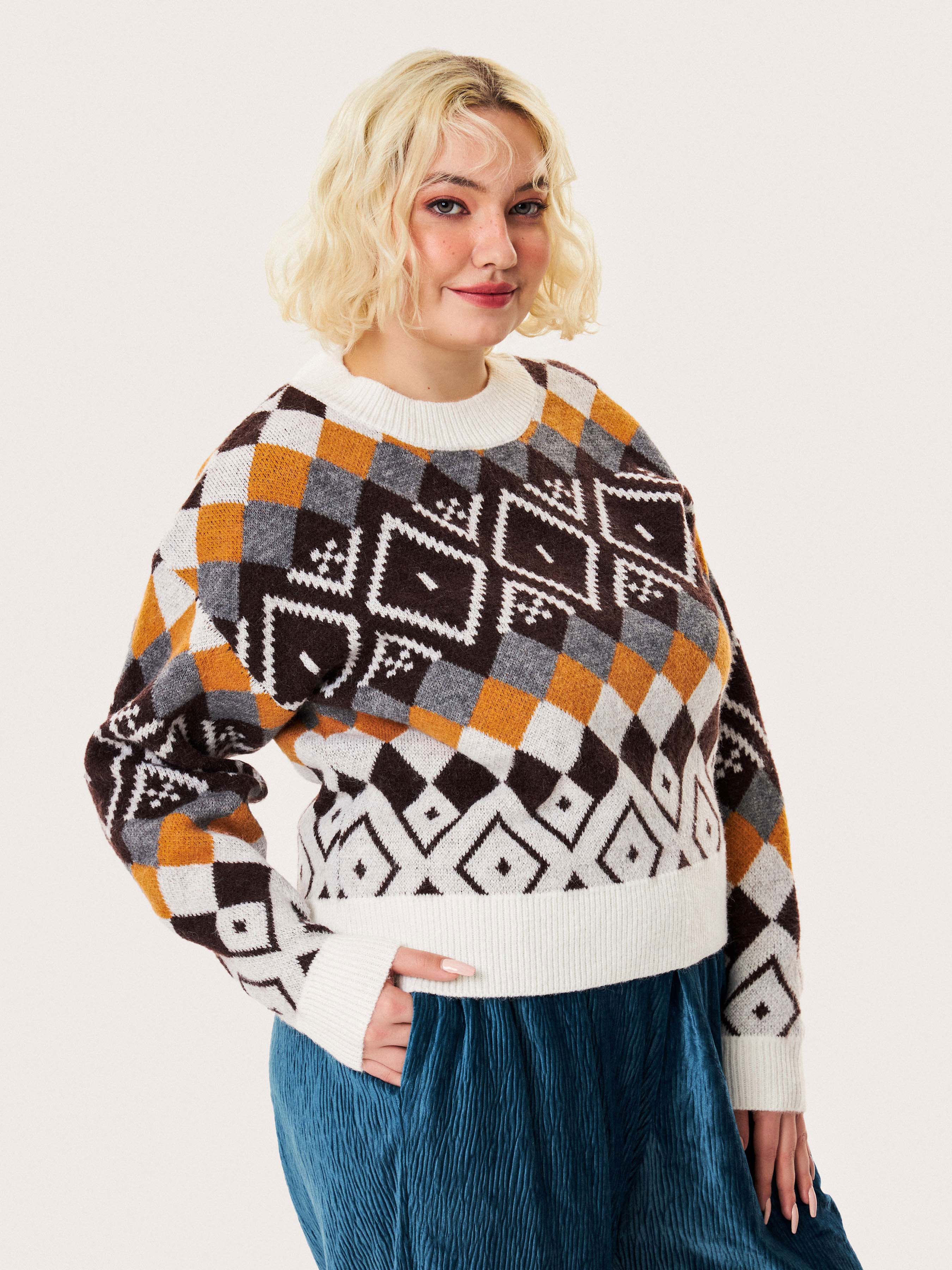 Retro Geometric Sweater Curve & Plus For Daily Casual Holiday Home