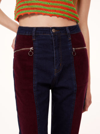 Corduroy Patchy Flared Jeans - Cider
