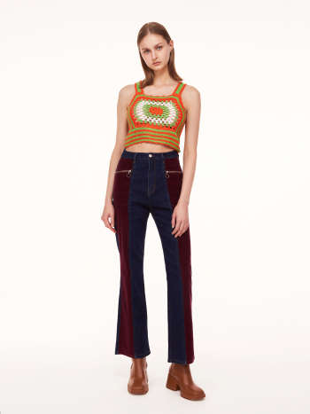 Corduroy Patchy Flared Jeans - Cider
