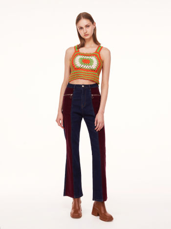 Corduroy Patchy Flared Jeans - Cider