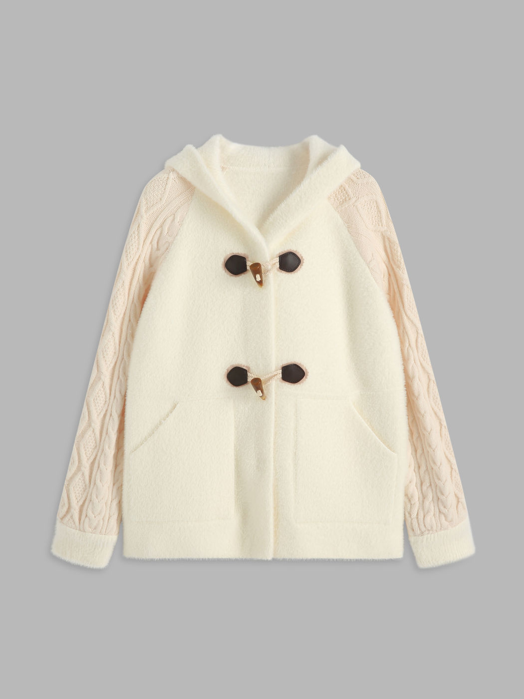 Texture Buckle Up Knit Coat - Cider