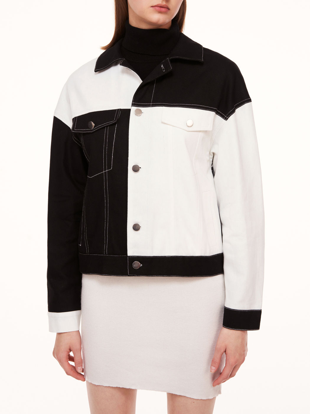 Black & White Stitching Jacket For Daily Casual School