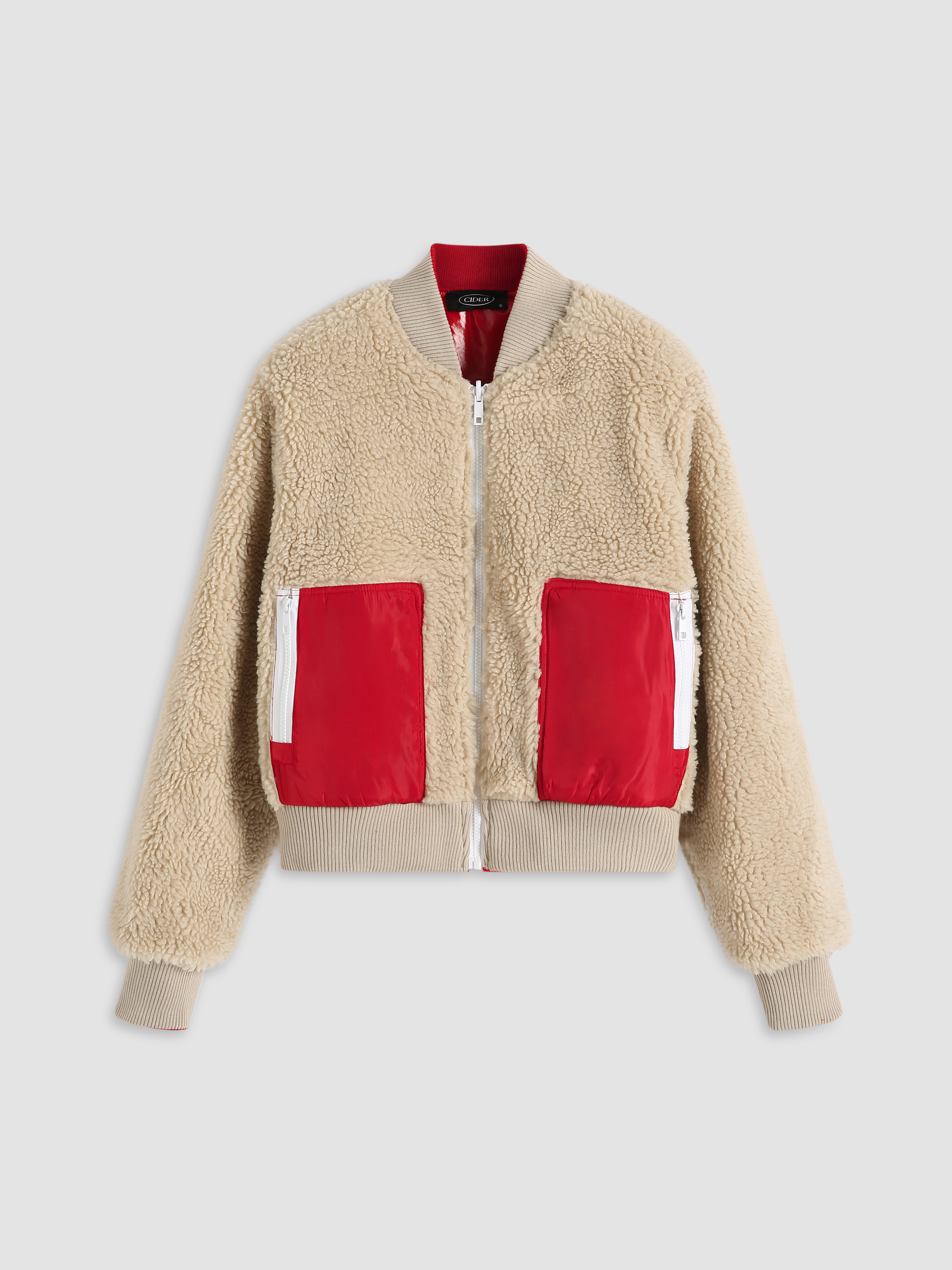 Patchy Teddy Zip Up Coat For Daily Casual Exhibition