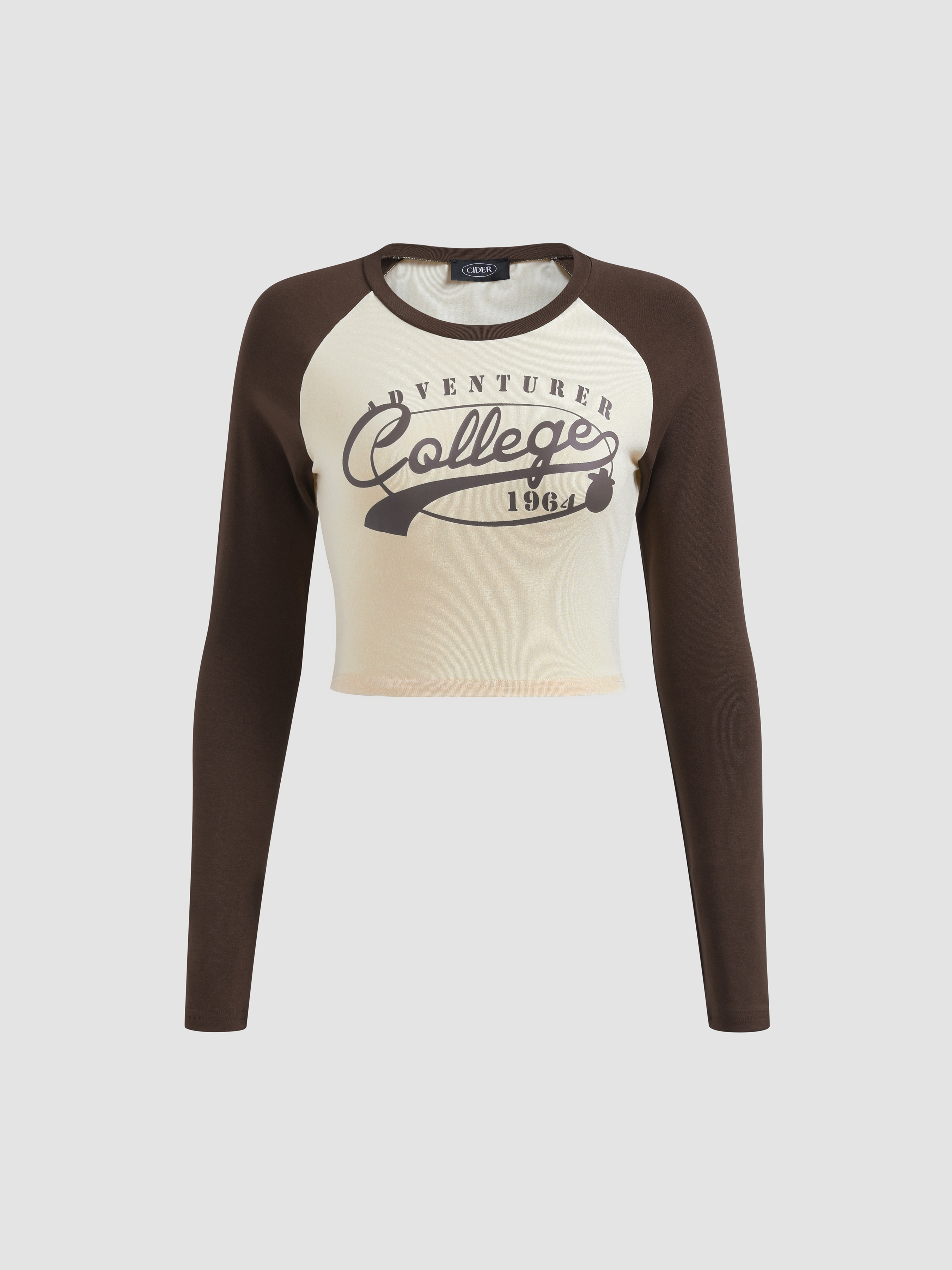 Letter Raglan Sleeve T-shirt - Cider