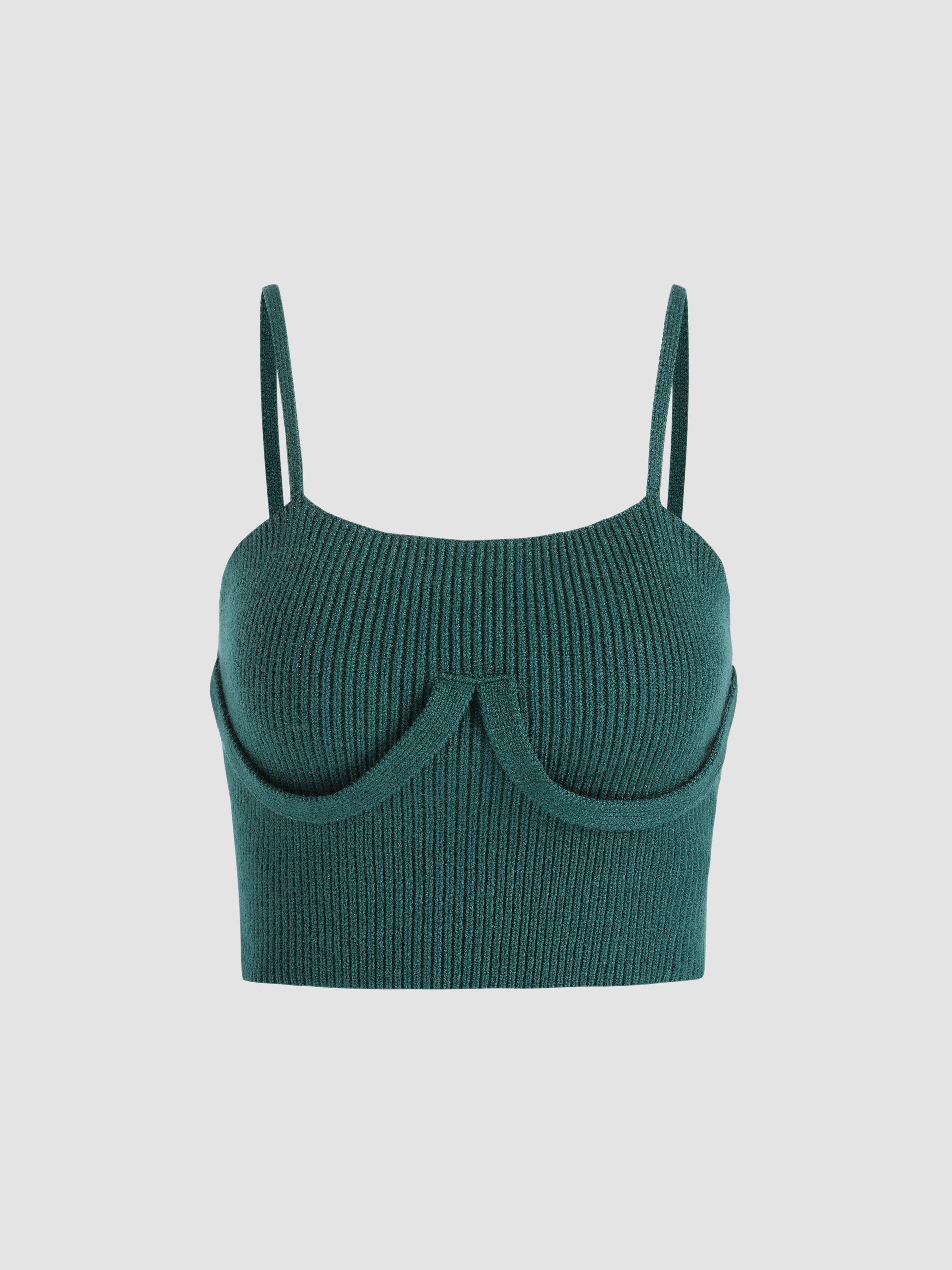 Knit Fabric Spaghetti Straps Knit Tank Top For Daily Casual Date