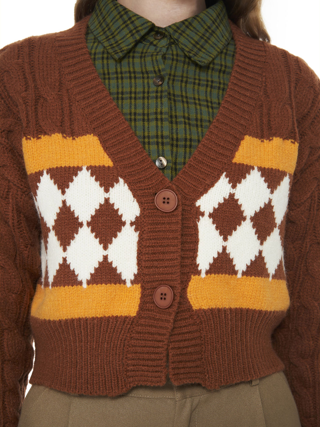 Christmas Argyle Texture Cardigan For Daily Casual