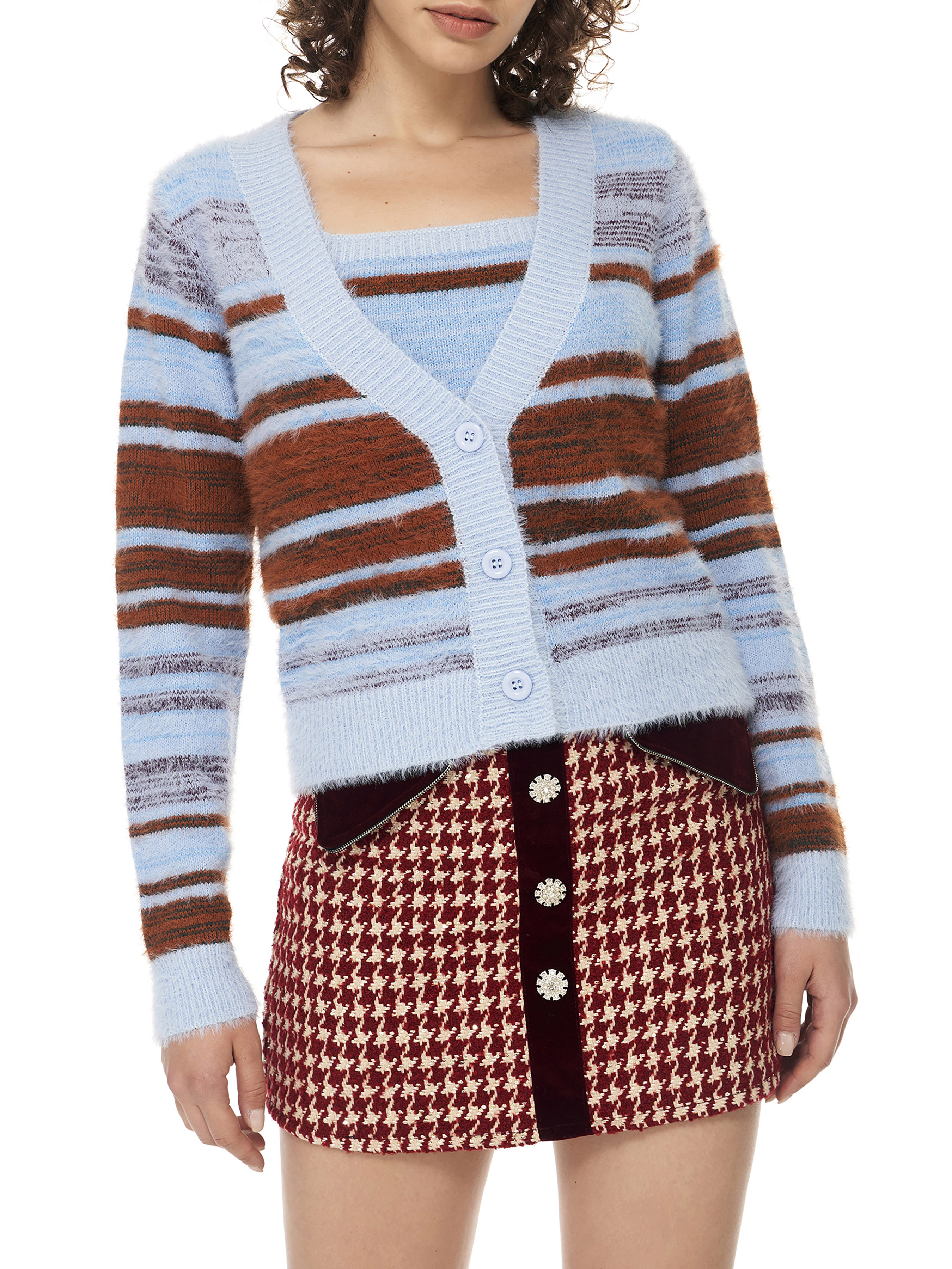 Short Plush Stripe Knit Set For School Daily Casual Coffee Shop Outdoor