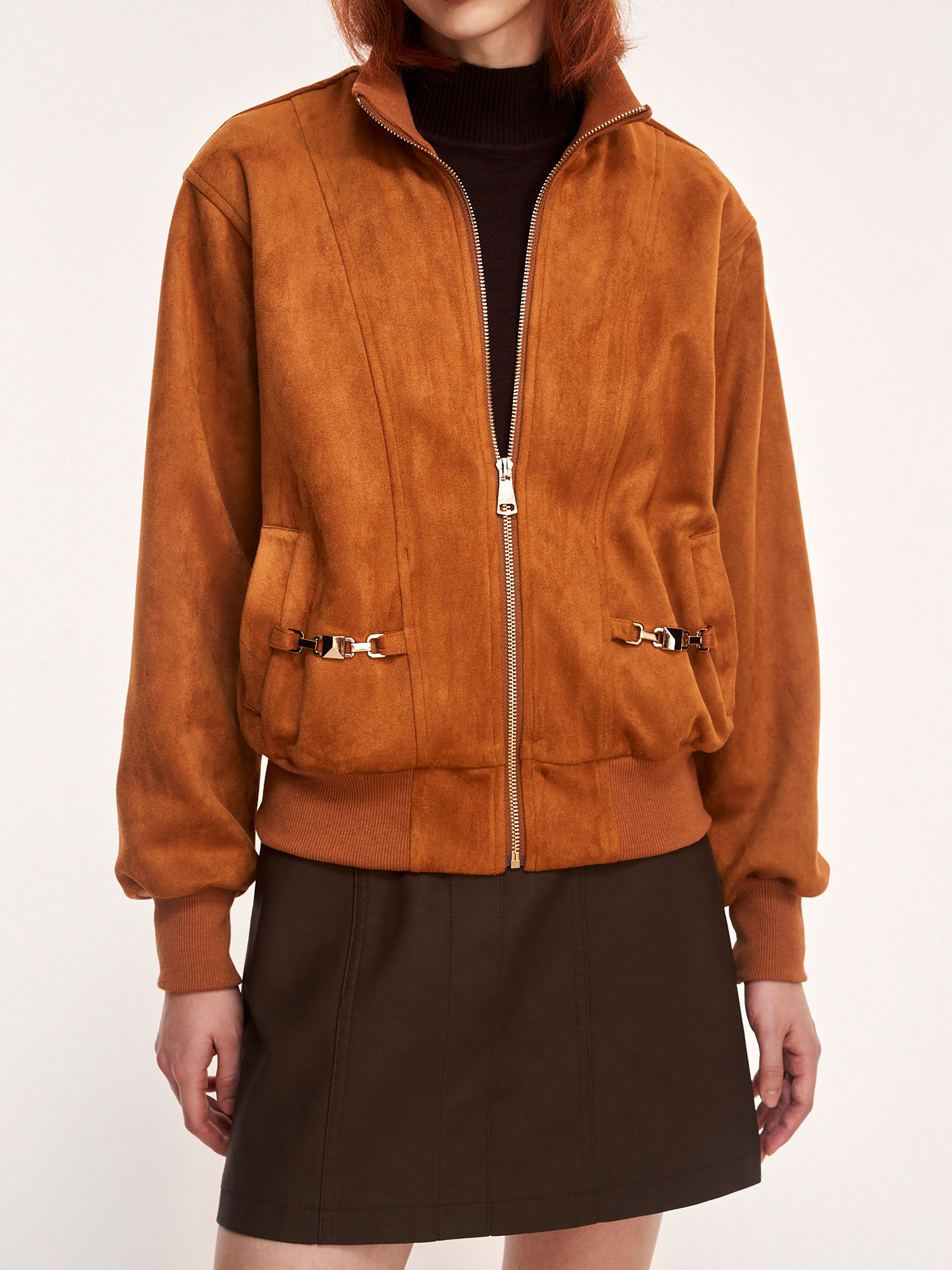 Chain Detail Zip Up Jacket - Cider