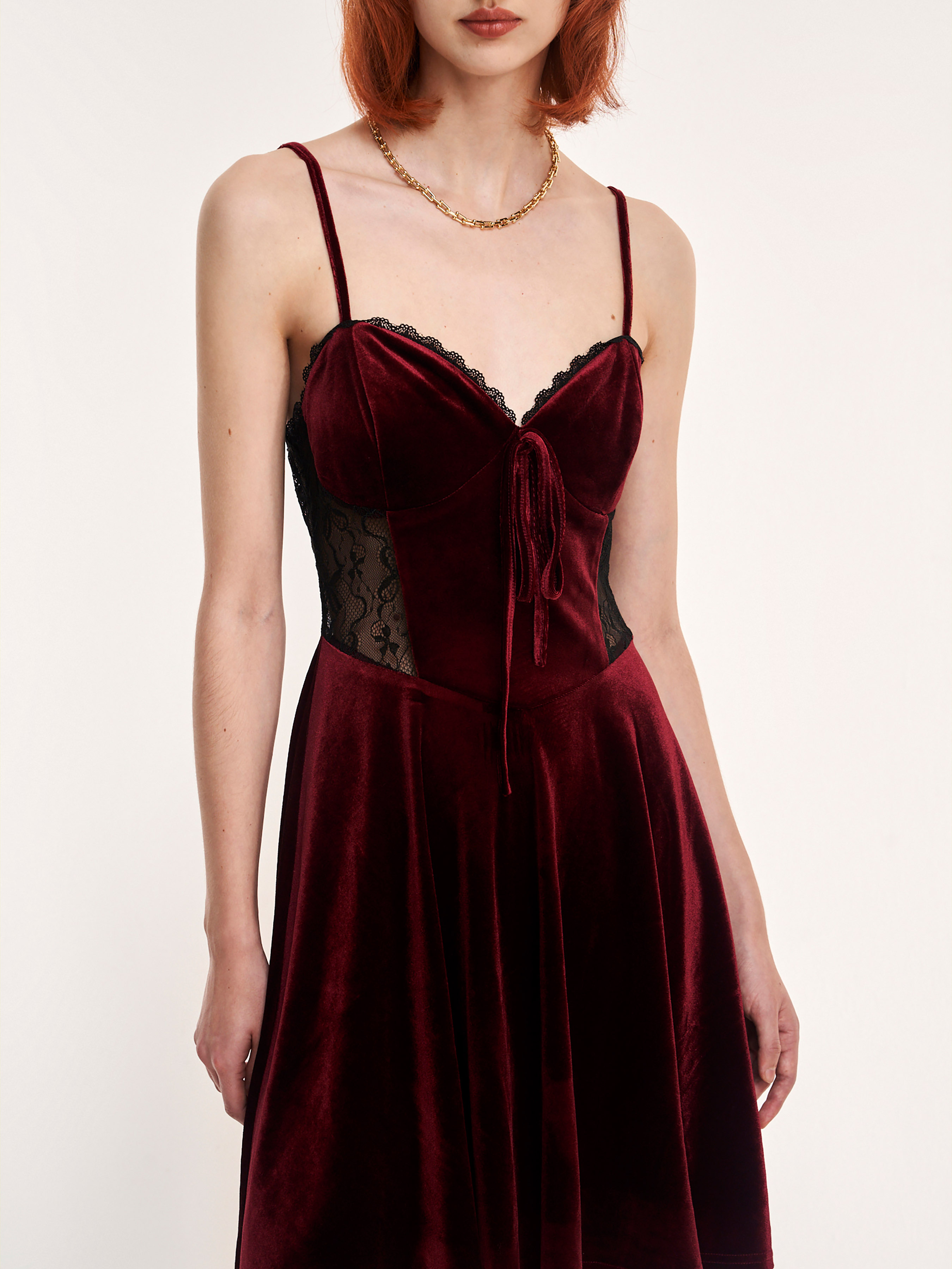 Velvet Lace Patchy Cami Dress For Date Party/Clubbing