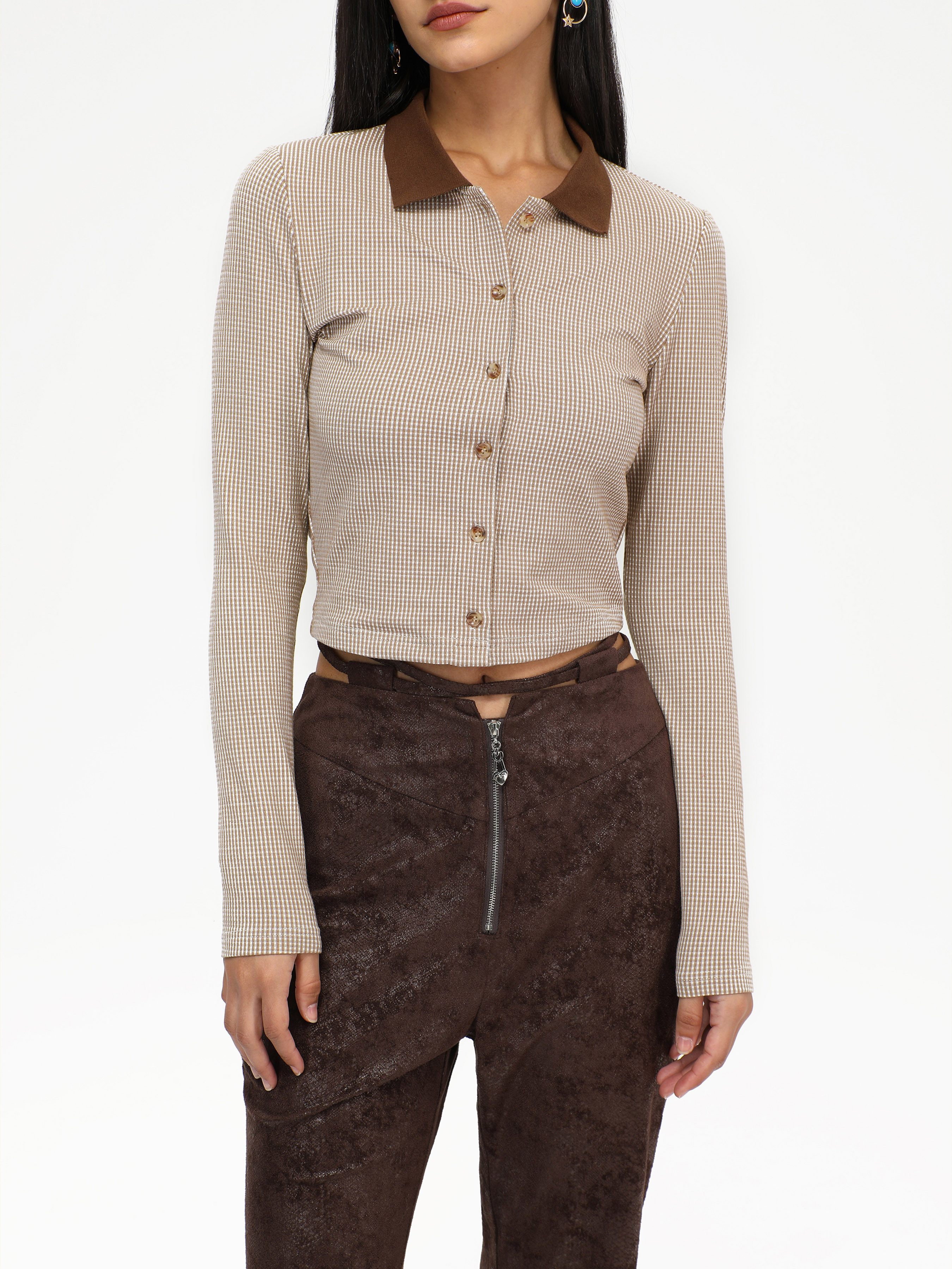 Button Me Up Polo Long Sleeve Tee - Cider