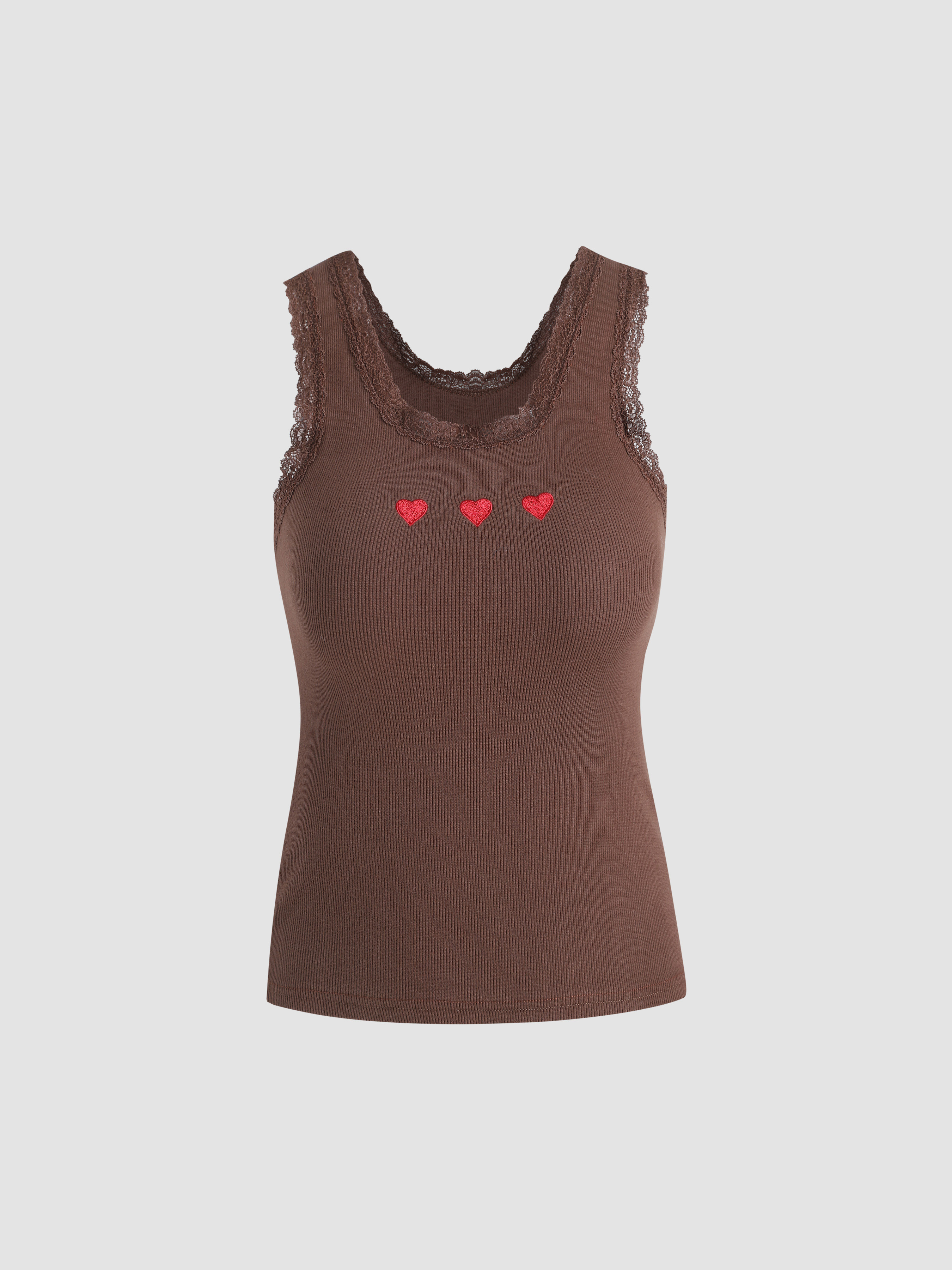 Heart Embroidered Cami Top For School Daily Casual Vacation