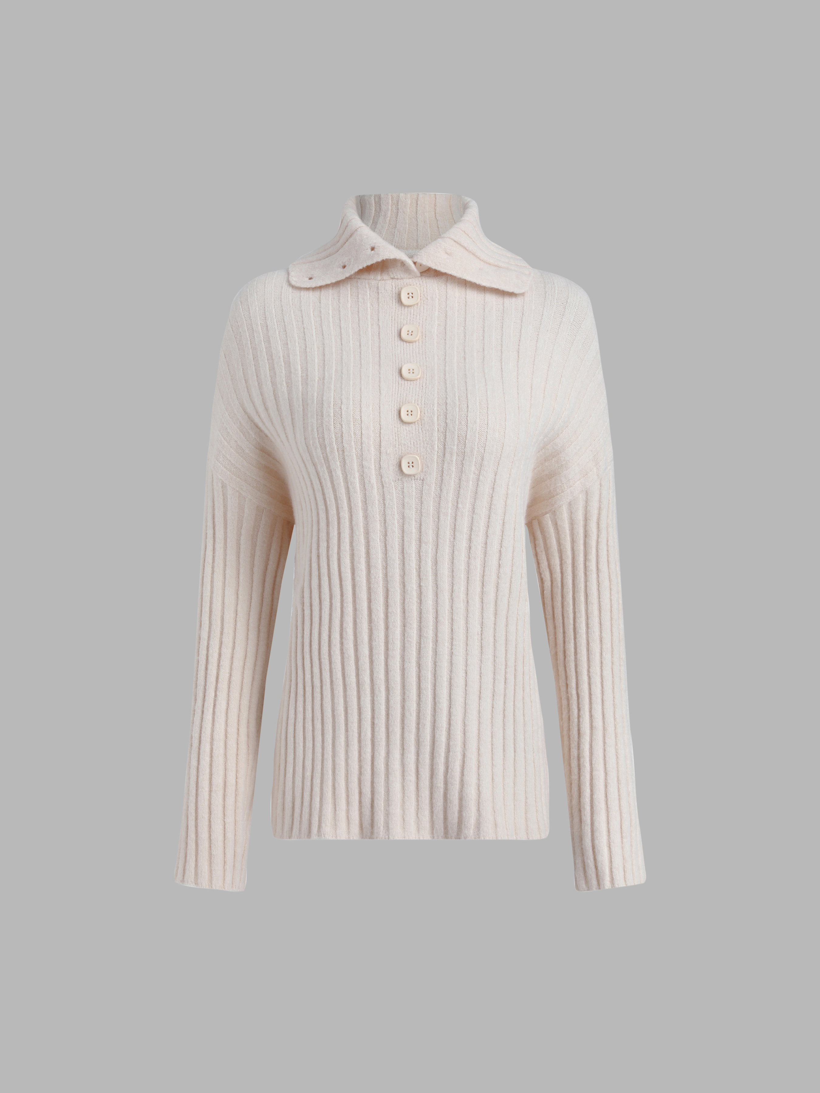 Rib Knit Button Up Sweater For School Daily Casual