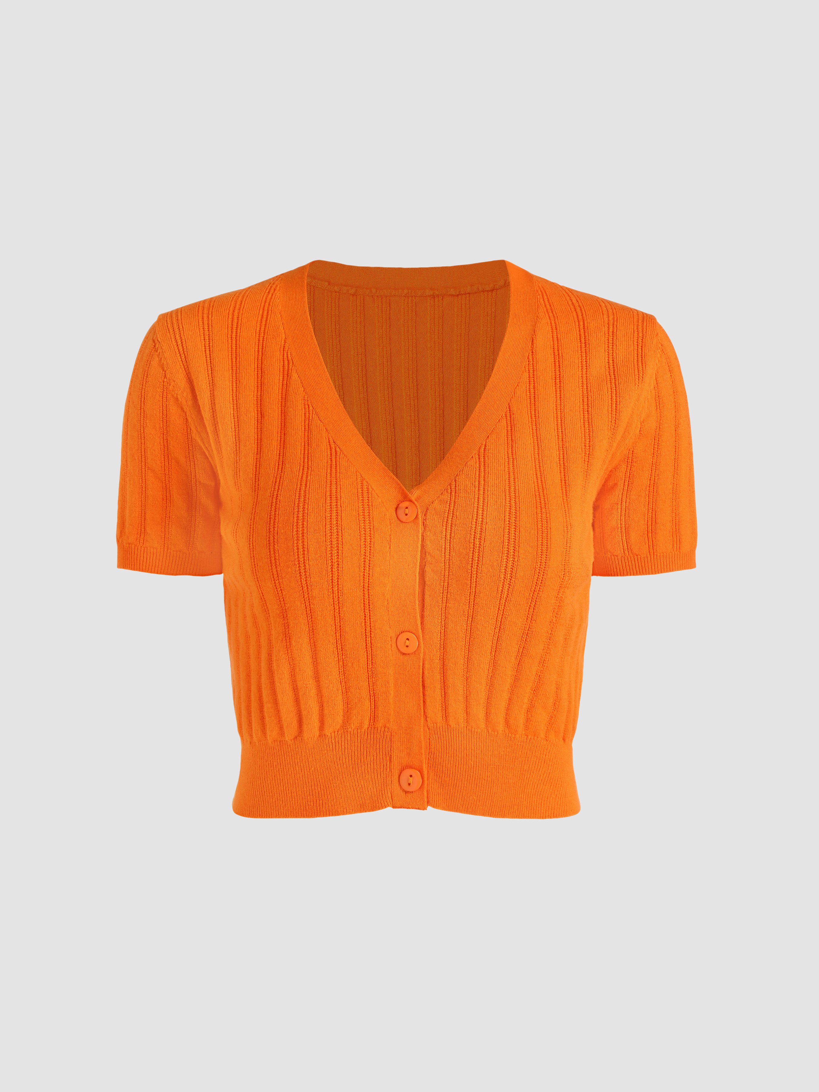 Solid Button Up Knit Crop Top - Cider