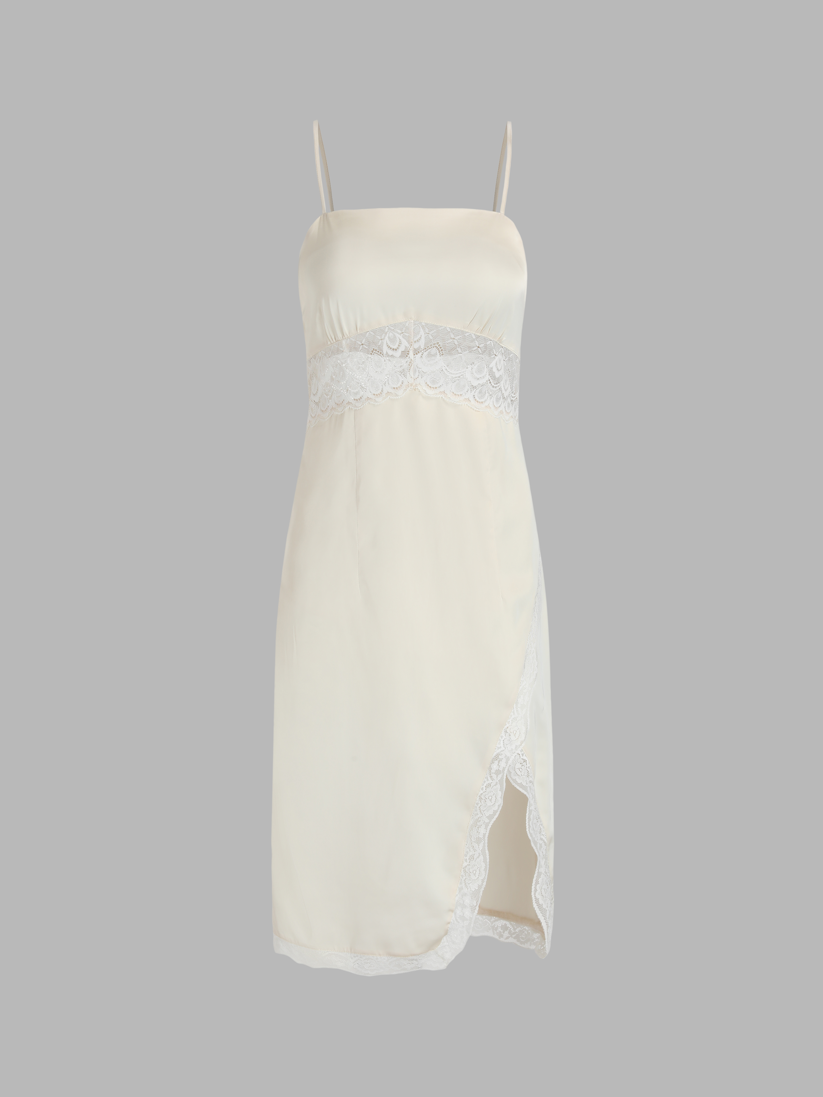 Satin Lace Patchy Slit Midi Dress - Cider