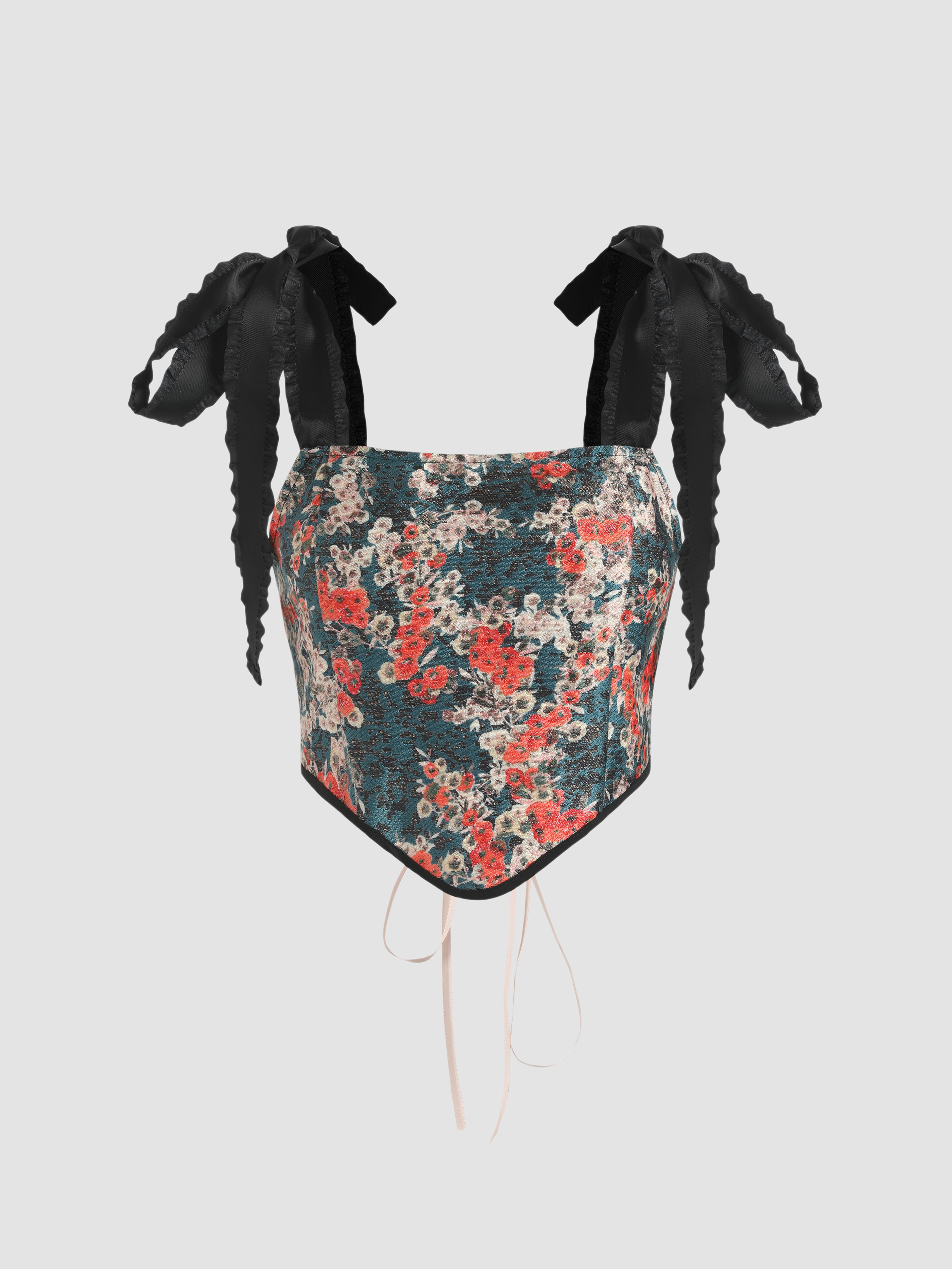 Floral Lace Up Tank Top - Cider