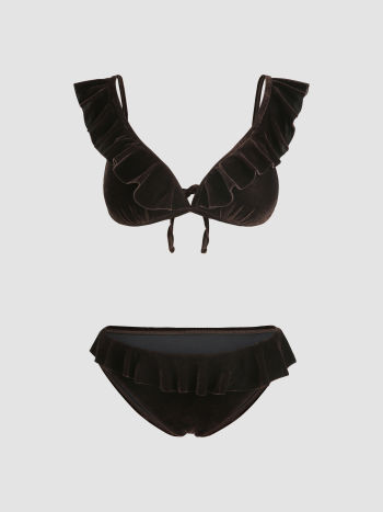 Velvet Ruffle Bikini Set - Cider