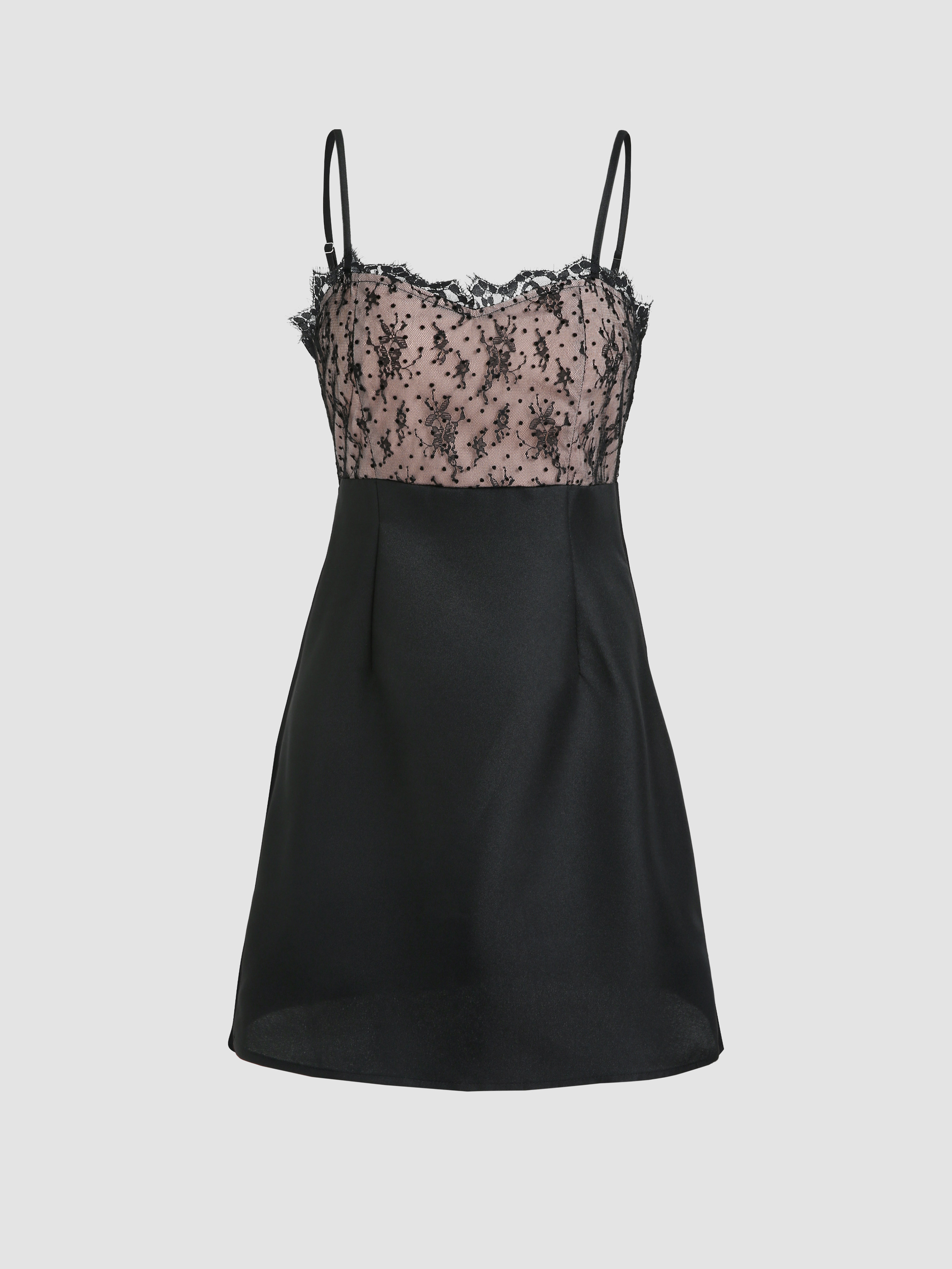 Lace Patchy Mini Dress - Cider