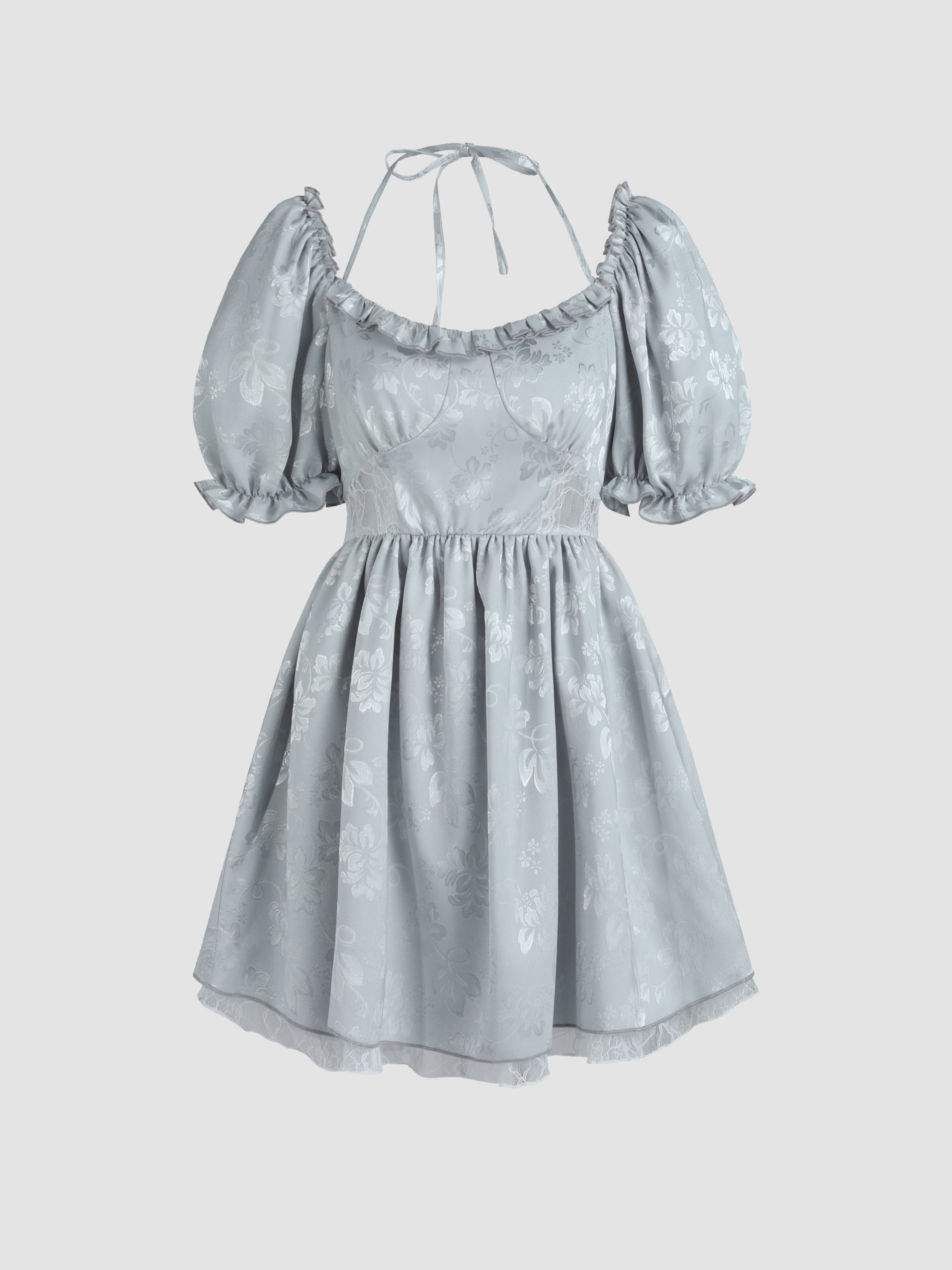 Ruffle Hem Floral Lace Patchy Mini Dress For Date