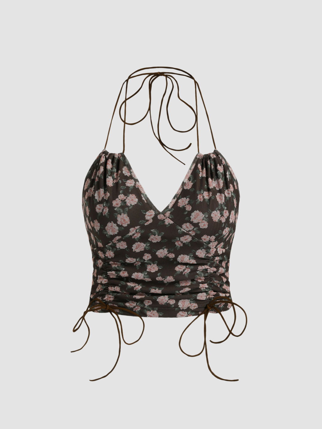 Floral Ruched Halter Top For Daily Casual Date