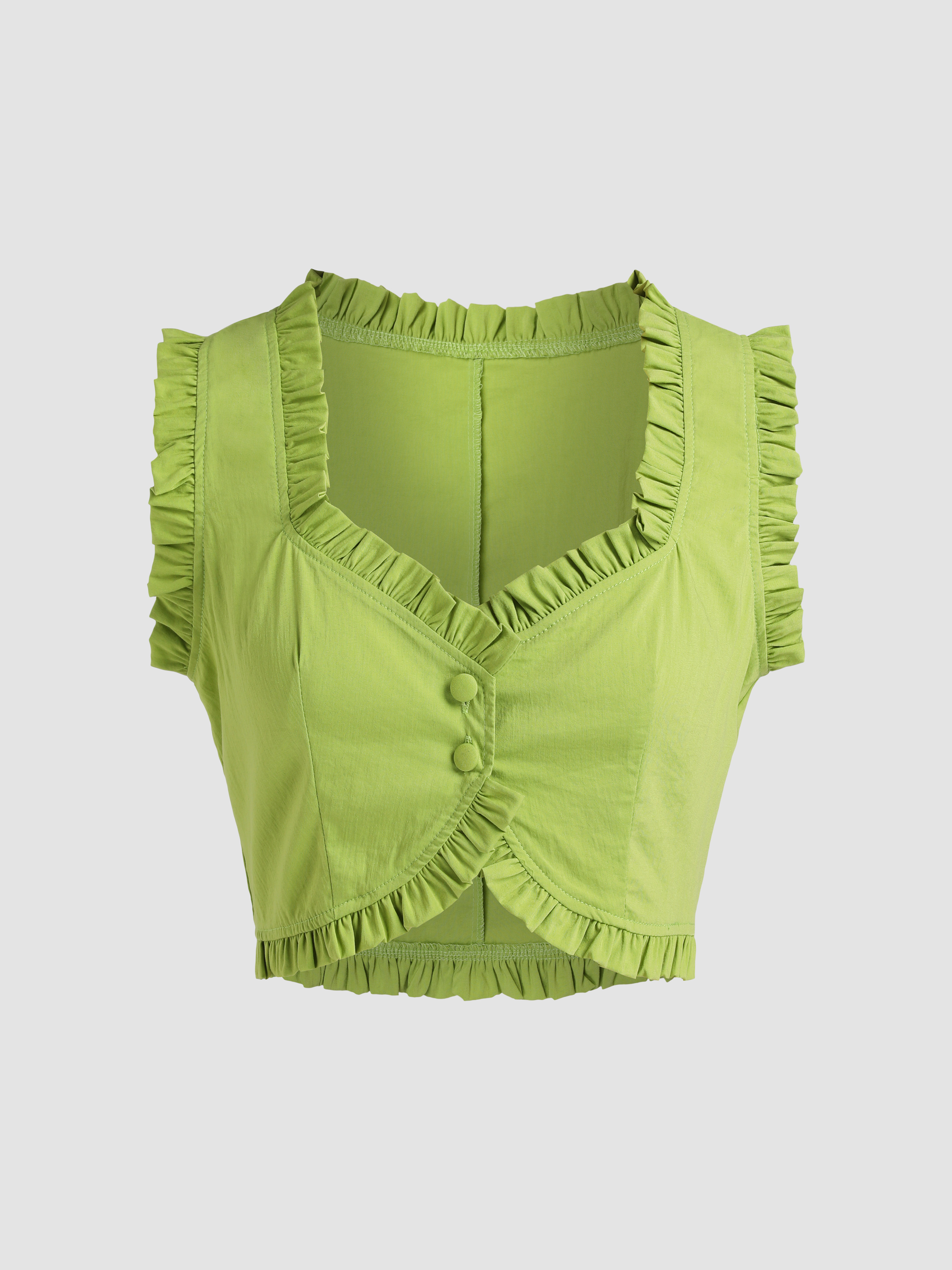 Ruffle Button Tank Top For School Daily Casual Date Work