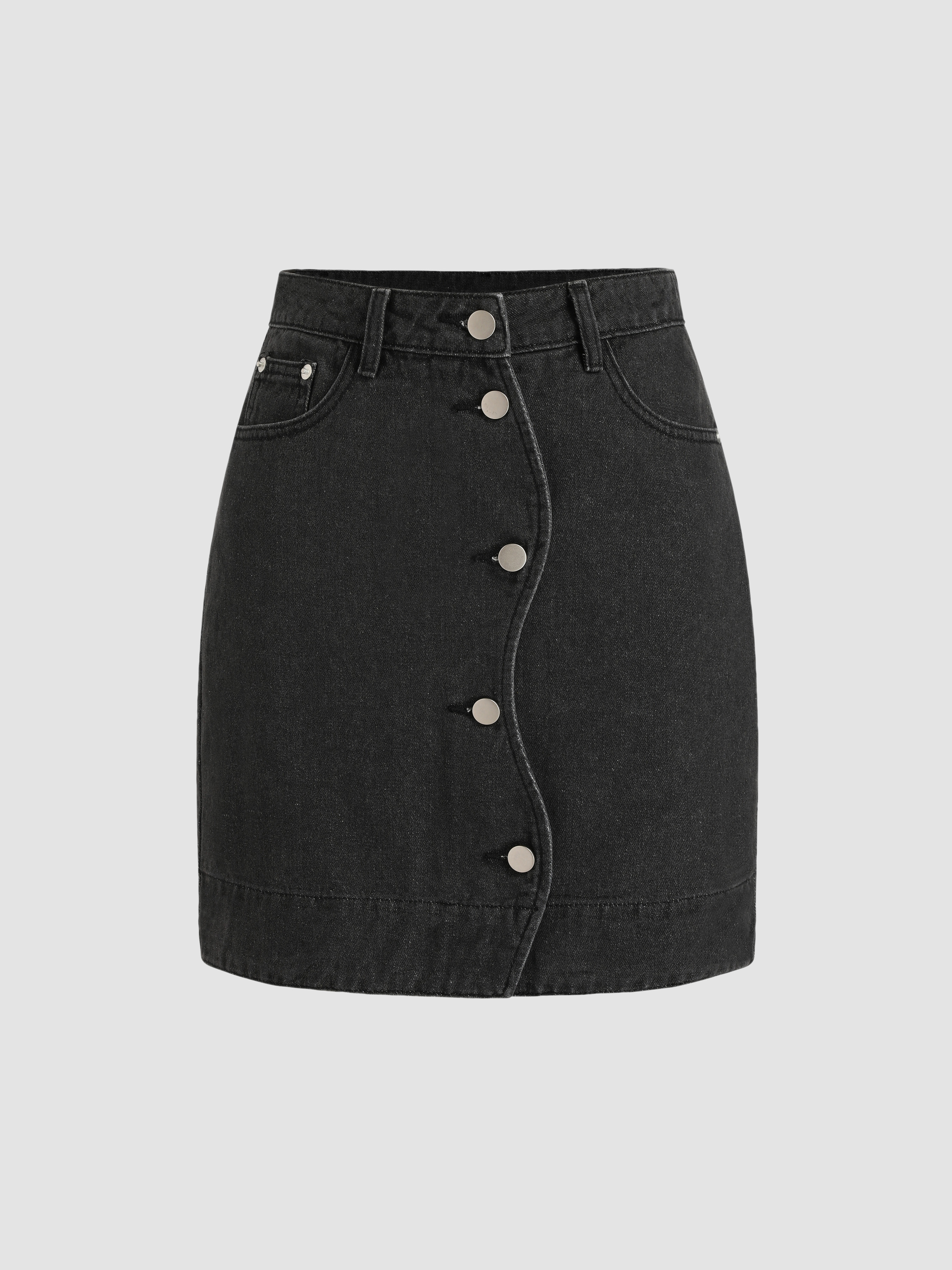 Denim Button Mini Skirt For Daily Casual
