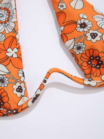 Floral Bowknot Underwire Bikini Set - Cider