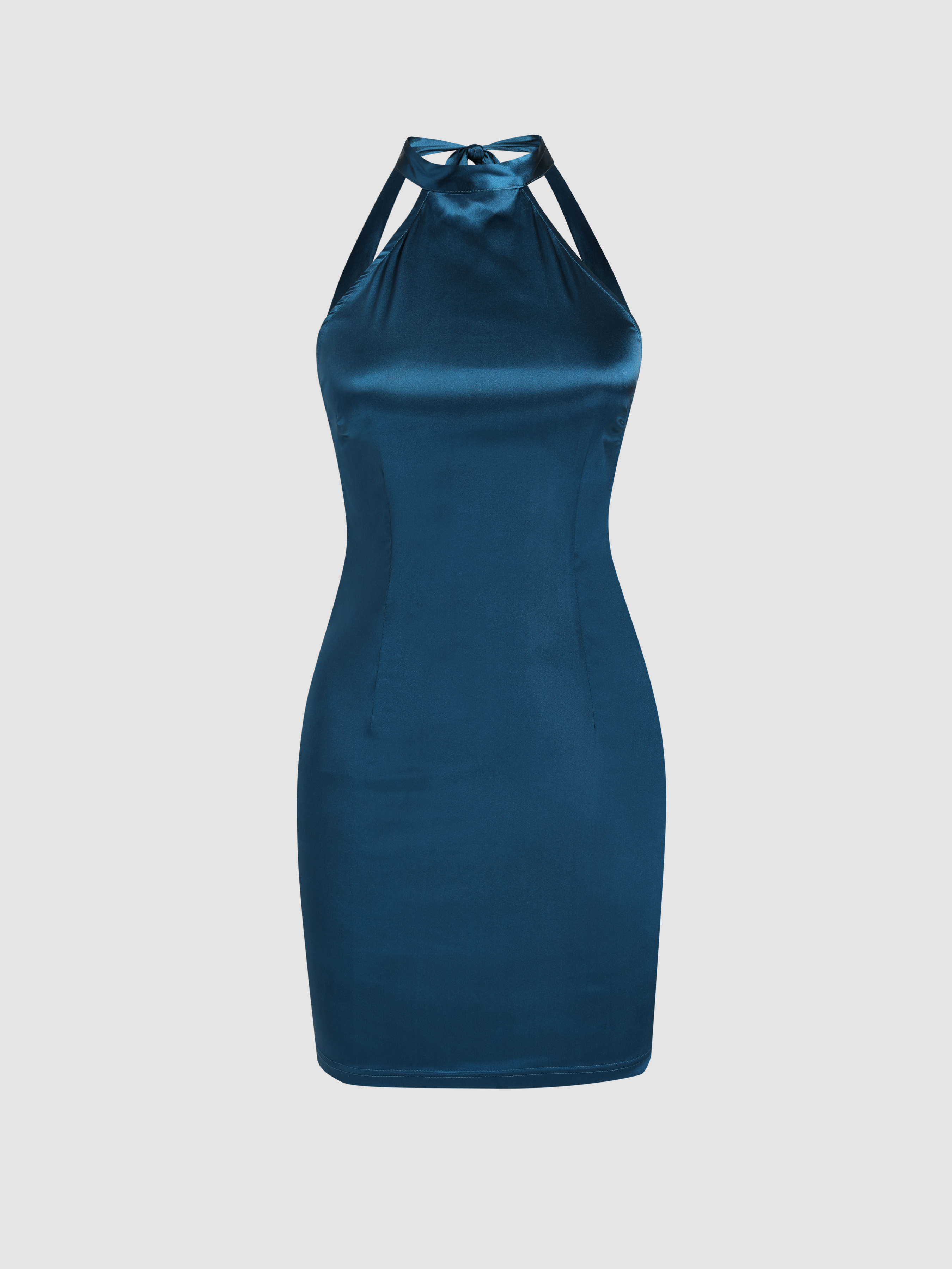 Solid Satin Halter Mini Dress - Cider