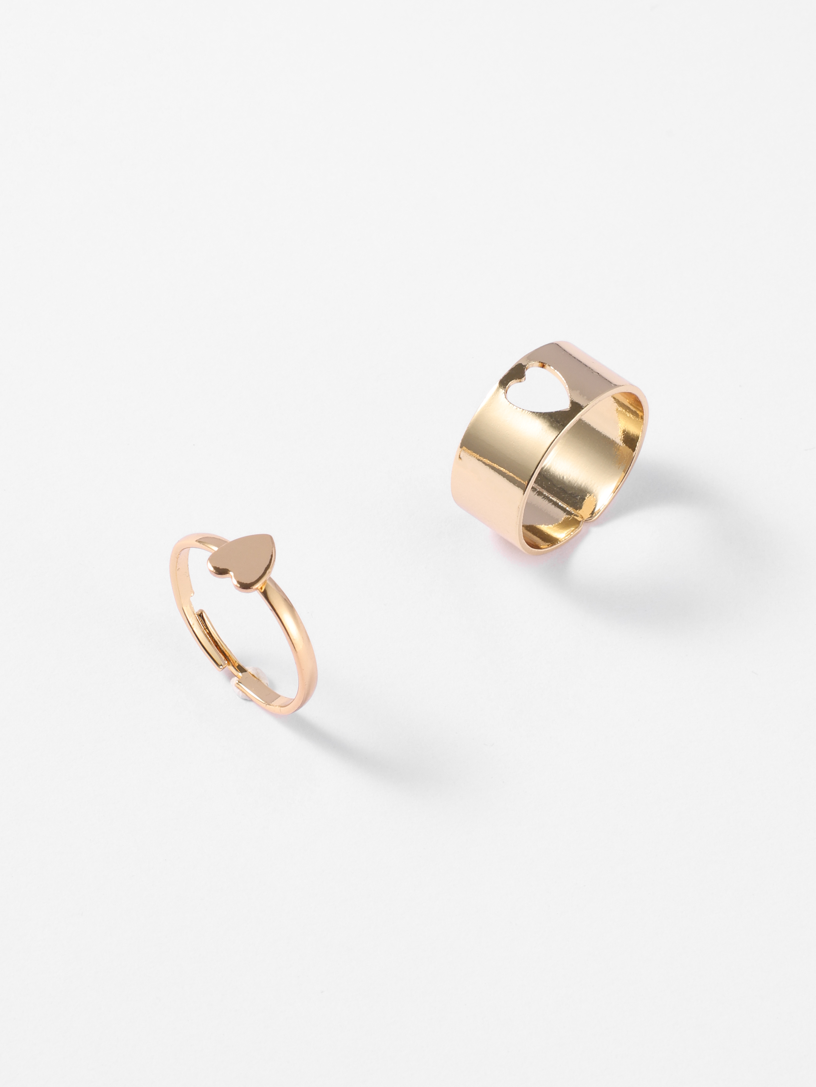 2Pcs Heart Metal Rings For Daily Casual Date