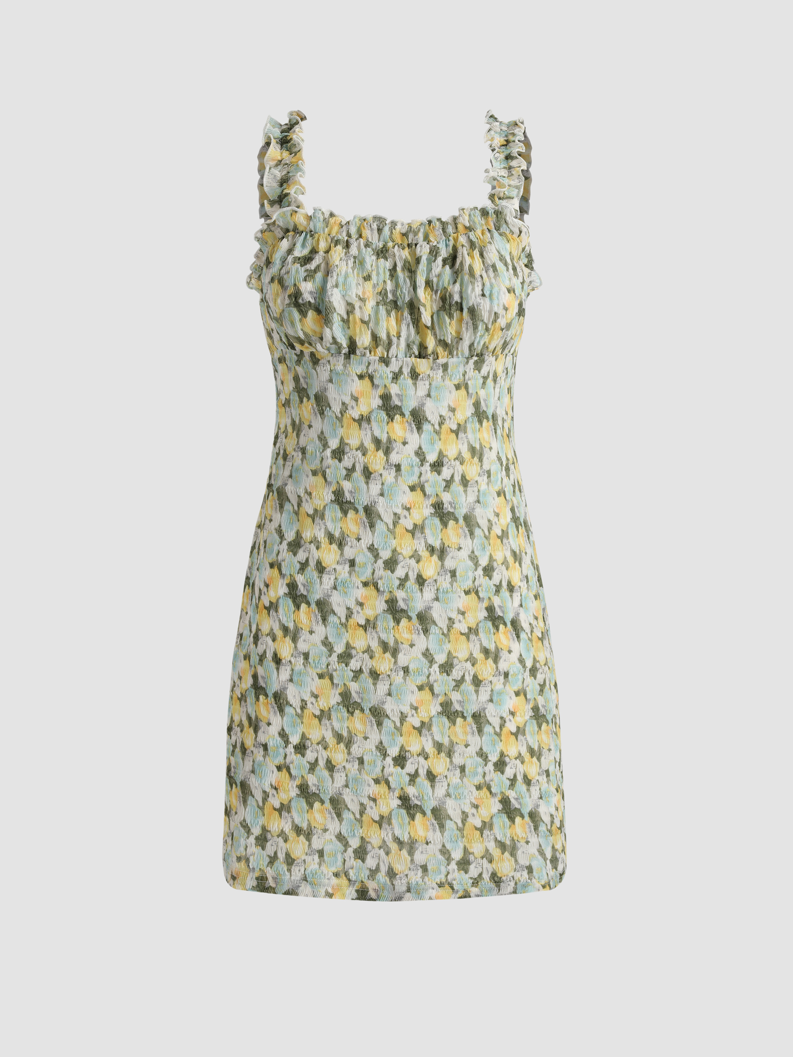 Floral Pattern Ruffles Camisole Mini Dress - Cider