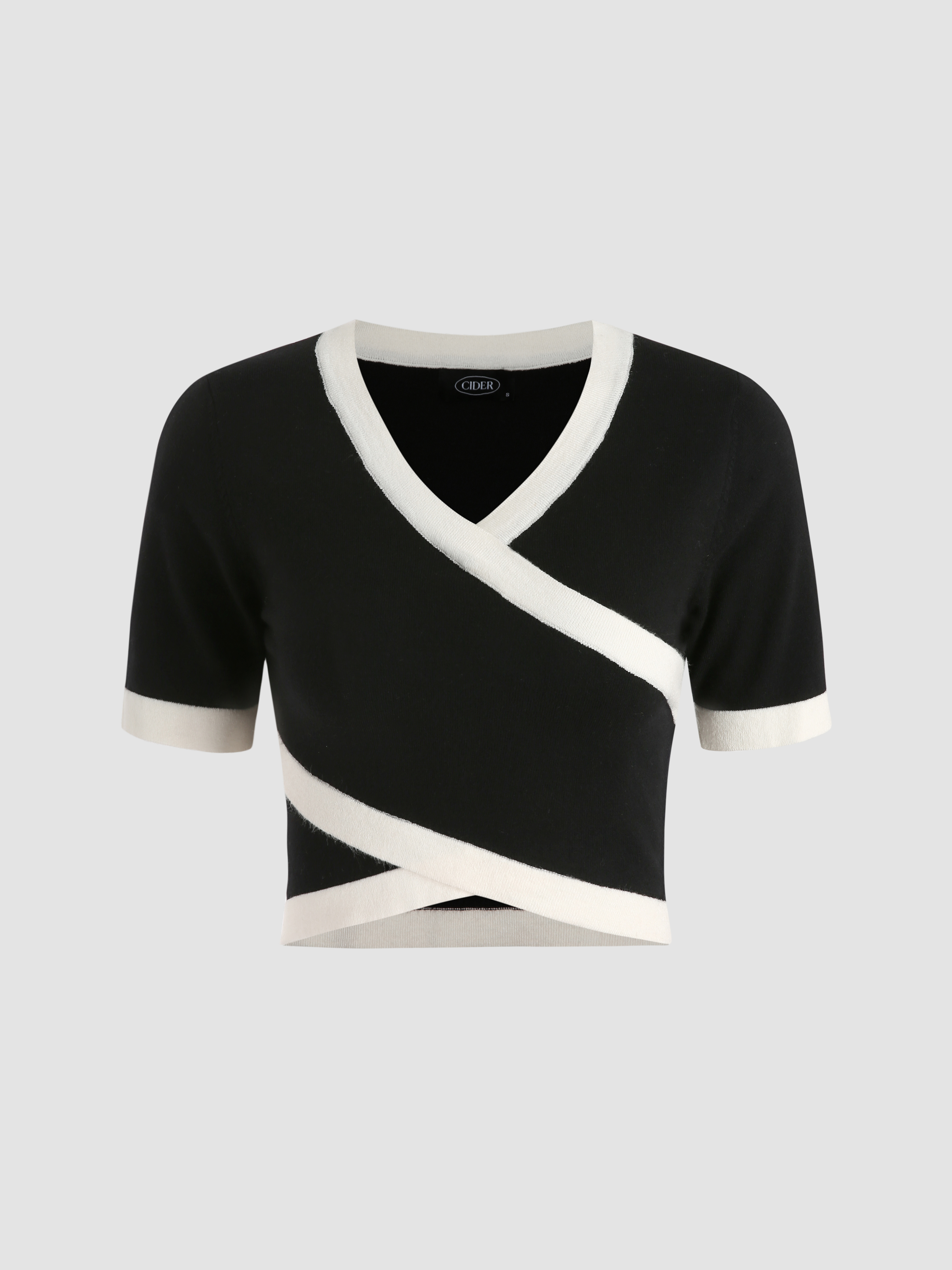 Contrasting Trim Crossover Top For Daily Casual Date