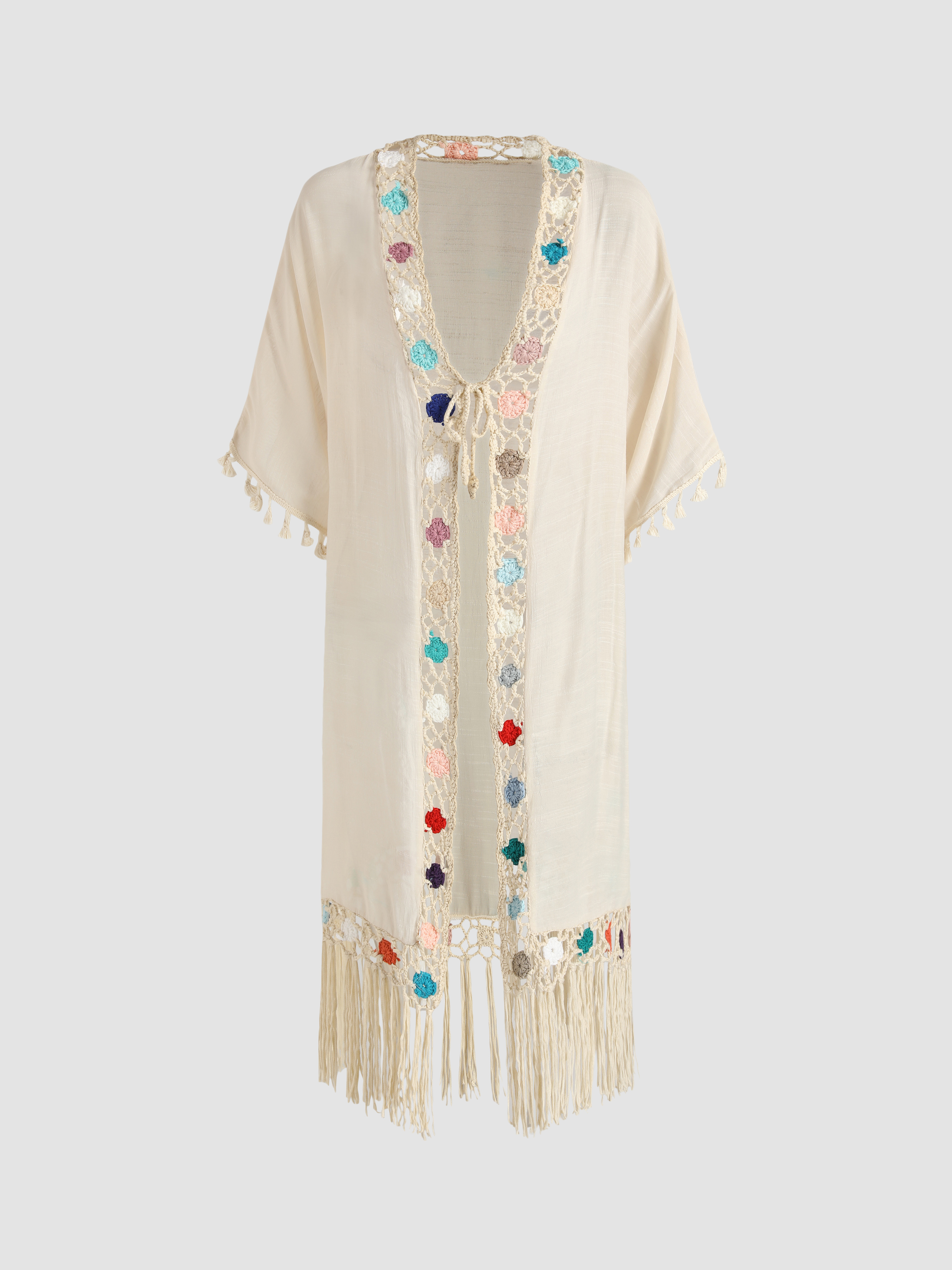 Floral Trim Crochet Tassel Cover Up Top Cider
