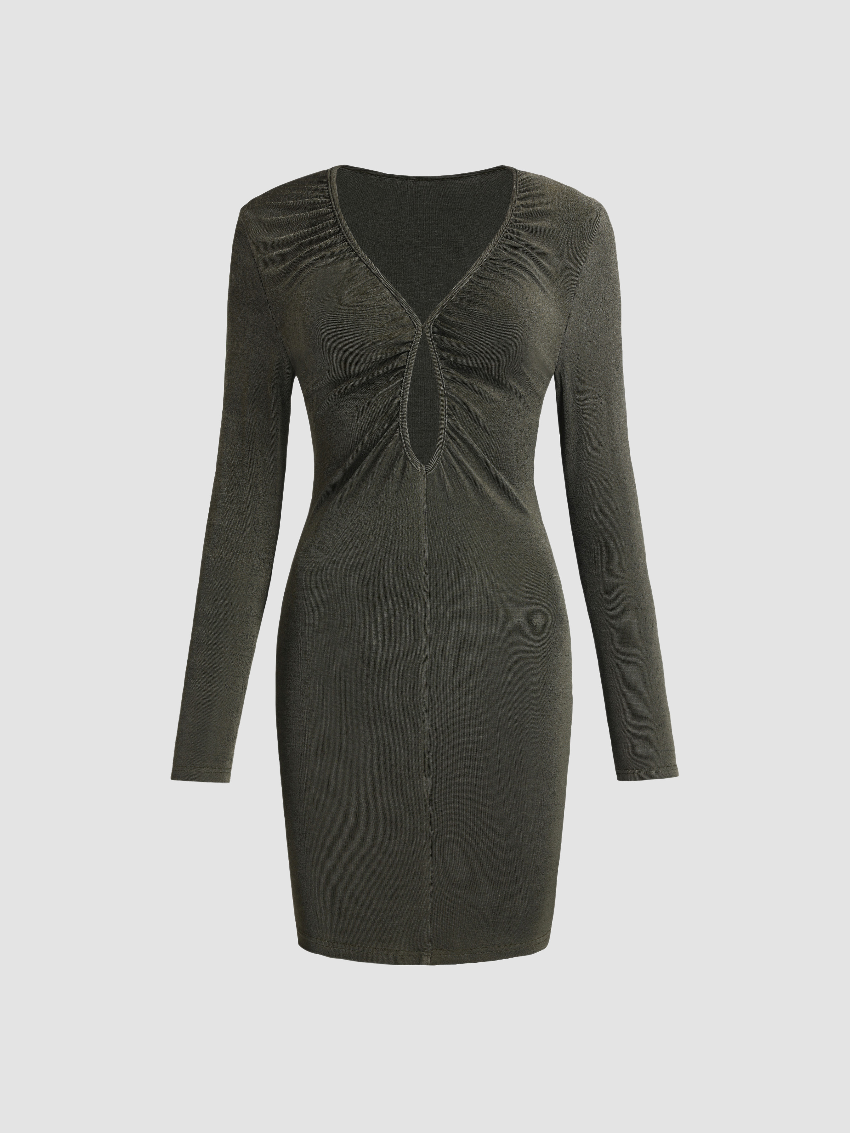 Solid V-neck Mini Dress - Cider