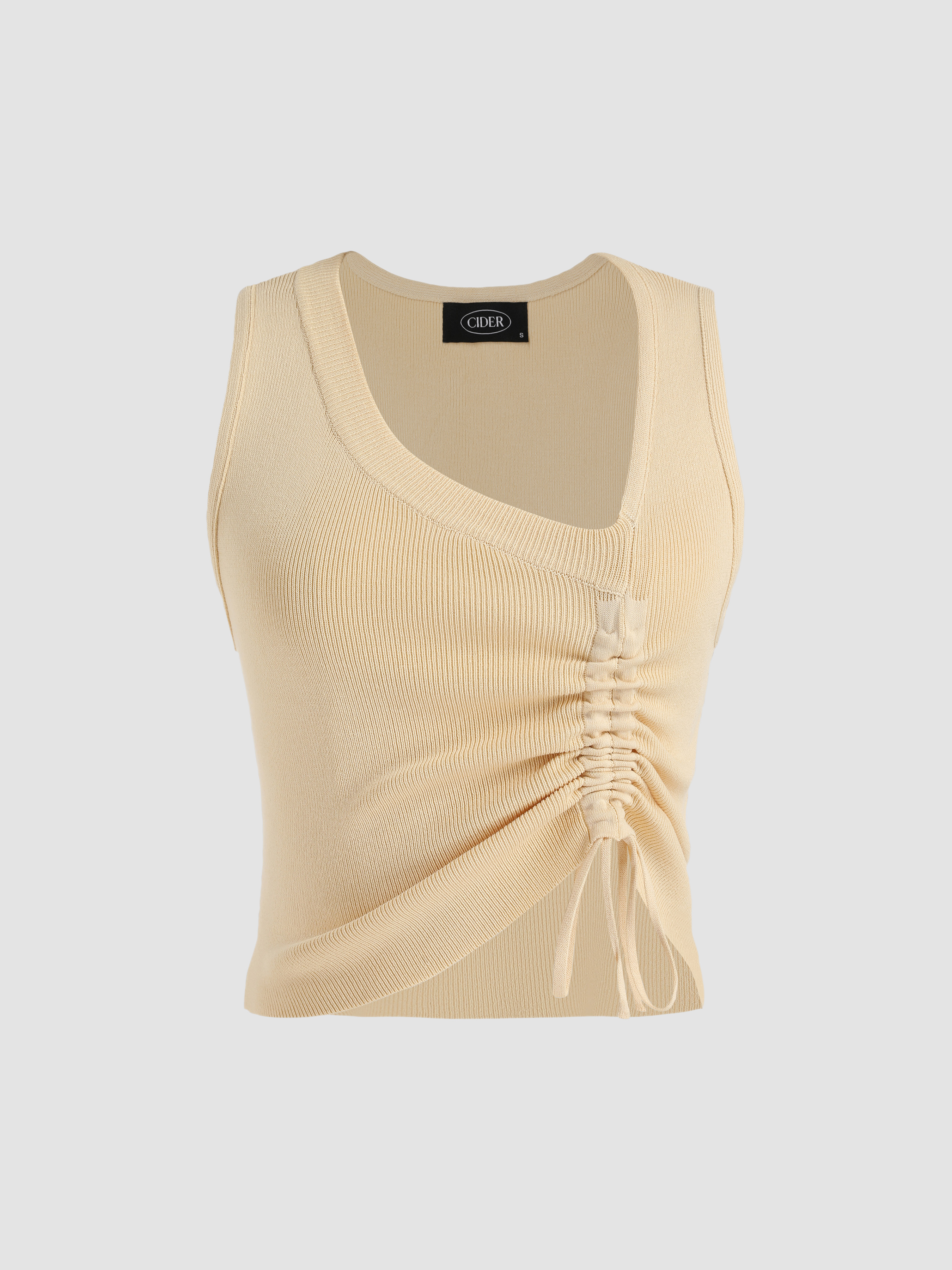 Solid Ruched Knit Tank Top - Cider
