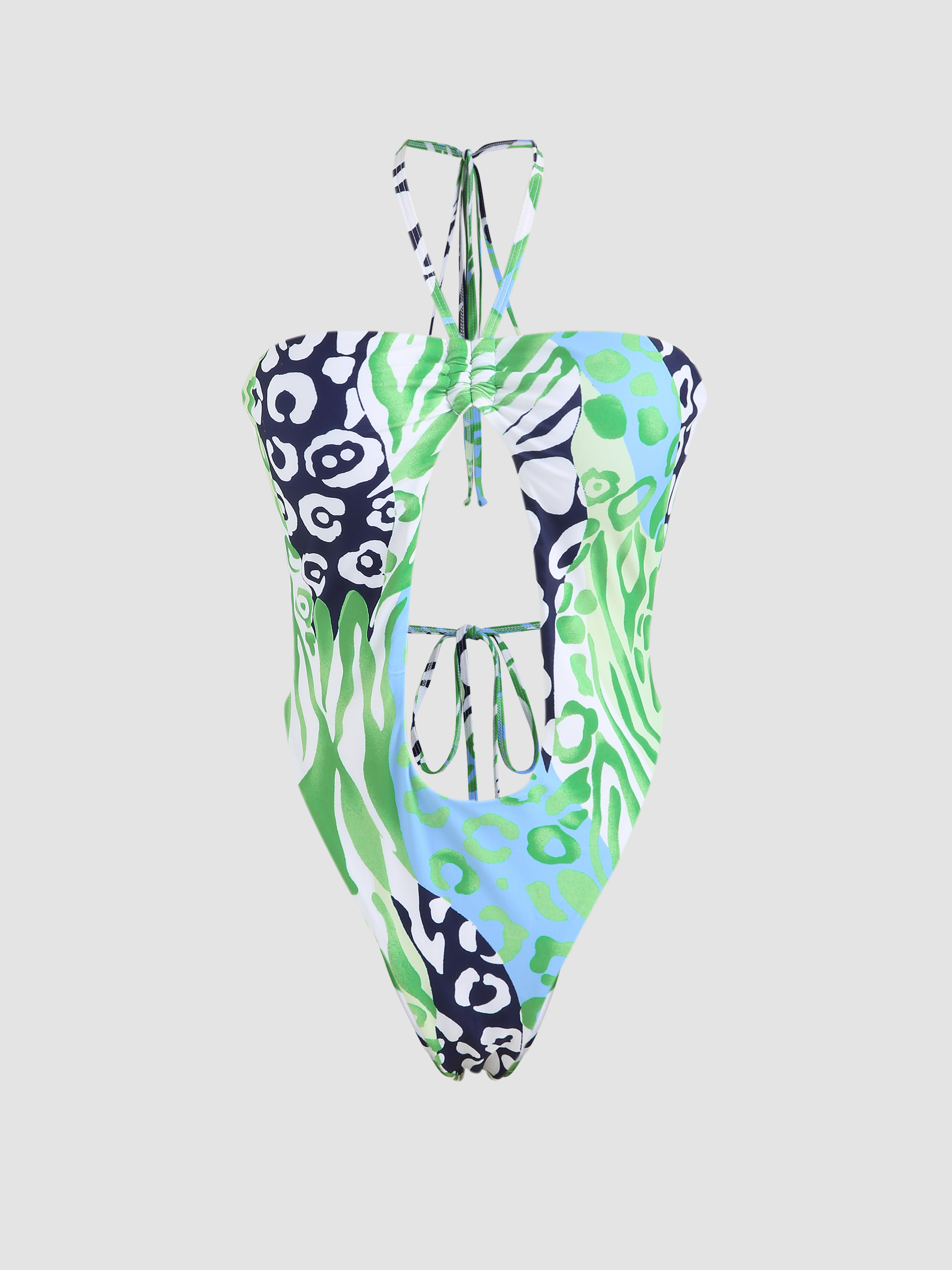 All Over Print High Cut One Piece Swimsuit - Cider