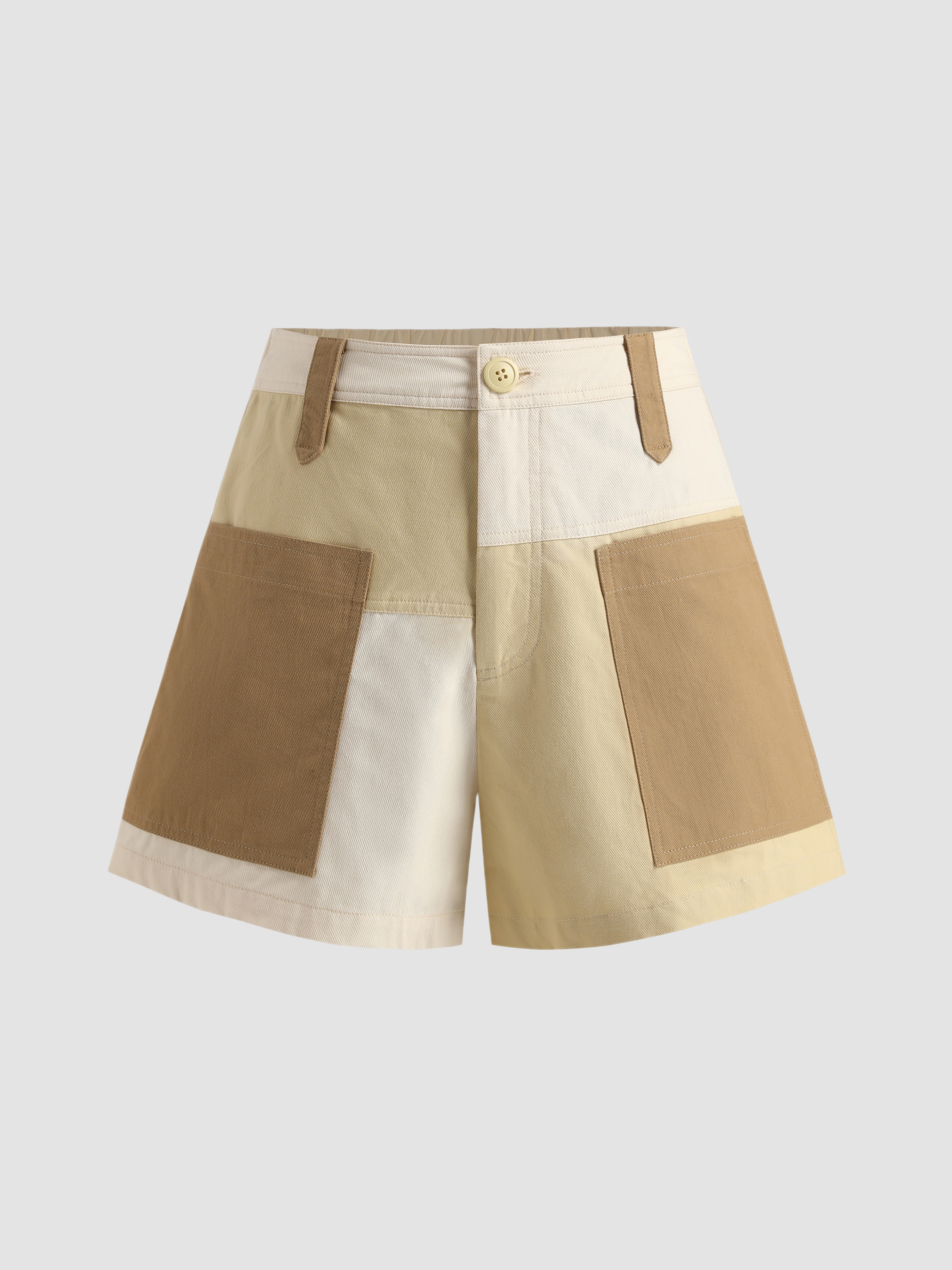 Patchwork-Denim-Mini-Shorts - Cider