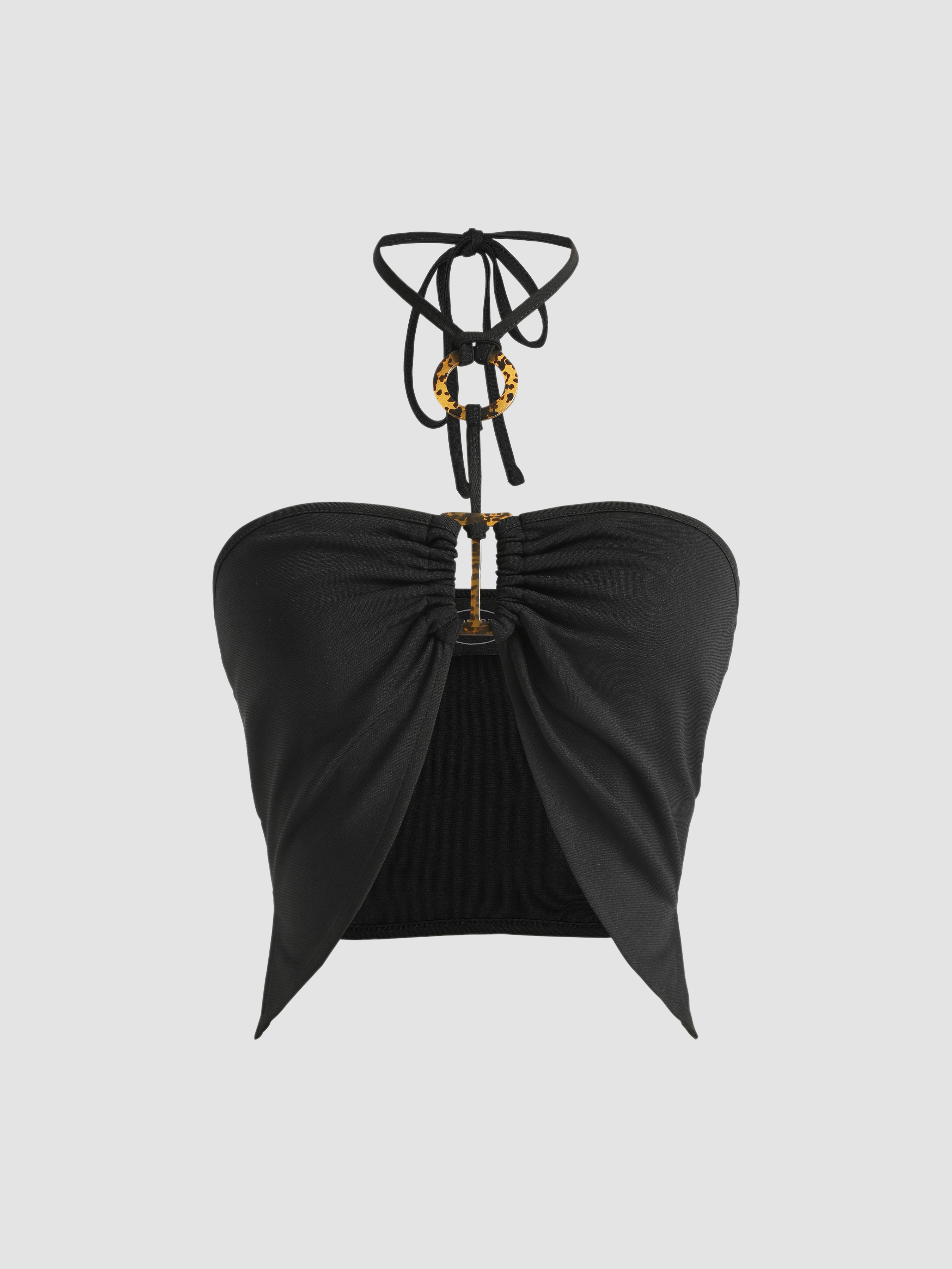 Solid O-Ring Halter Split Front Top For Vacation