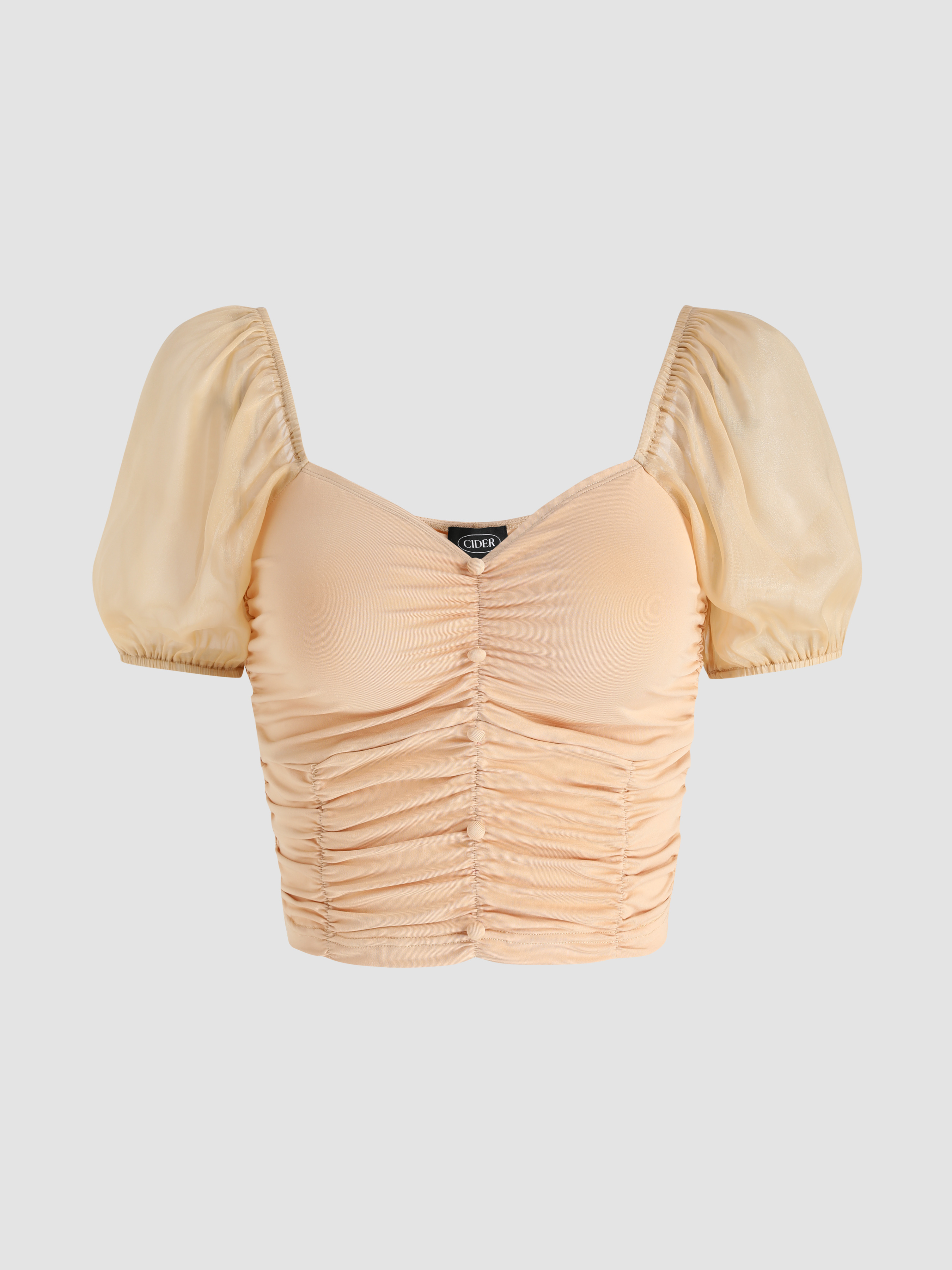 Solid Button-Up Ruched Crop Top For Vacation