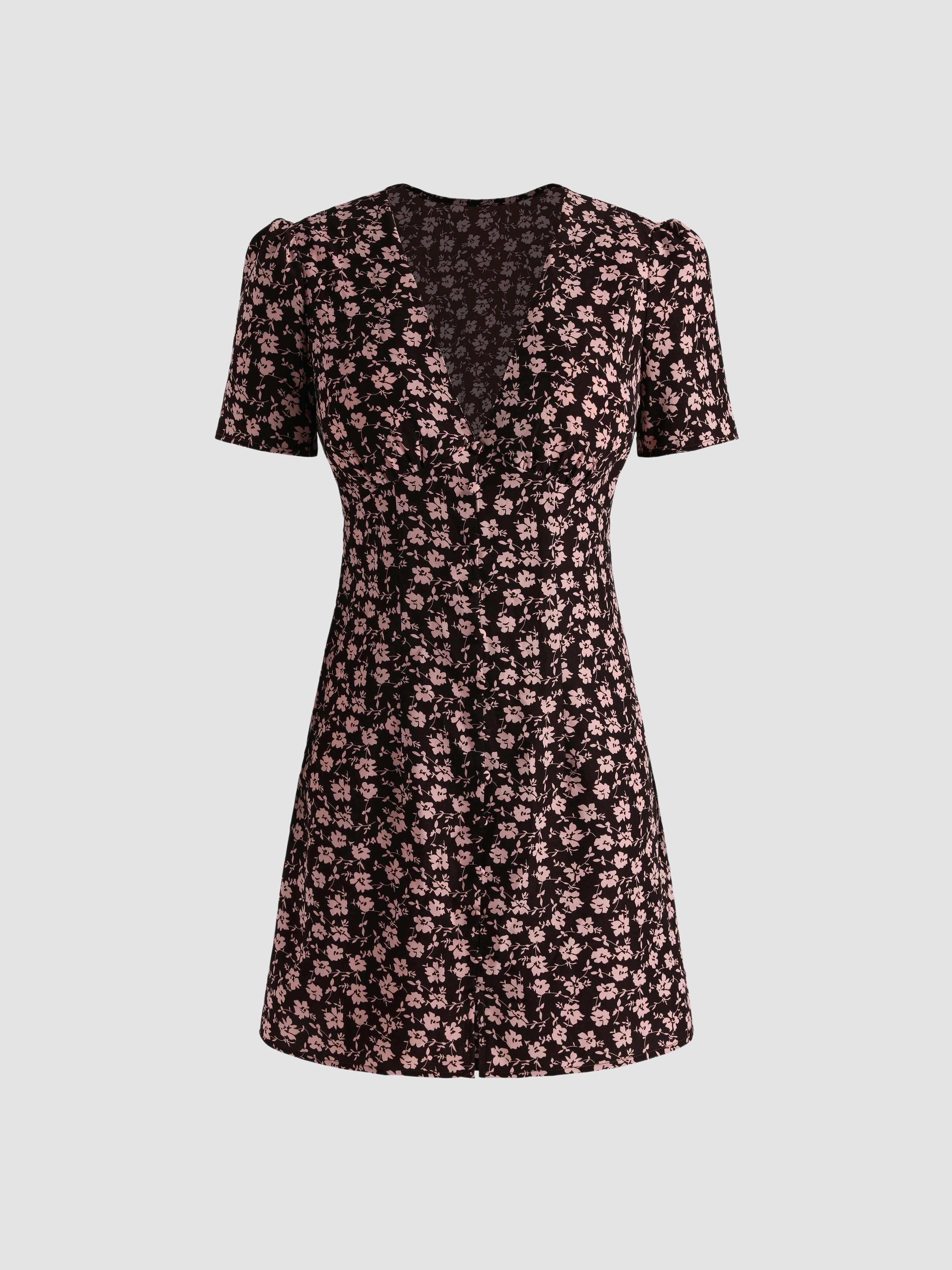 Floral V-neck Mini Dress - Cider Floral V-neck Mini Dress - Cider