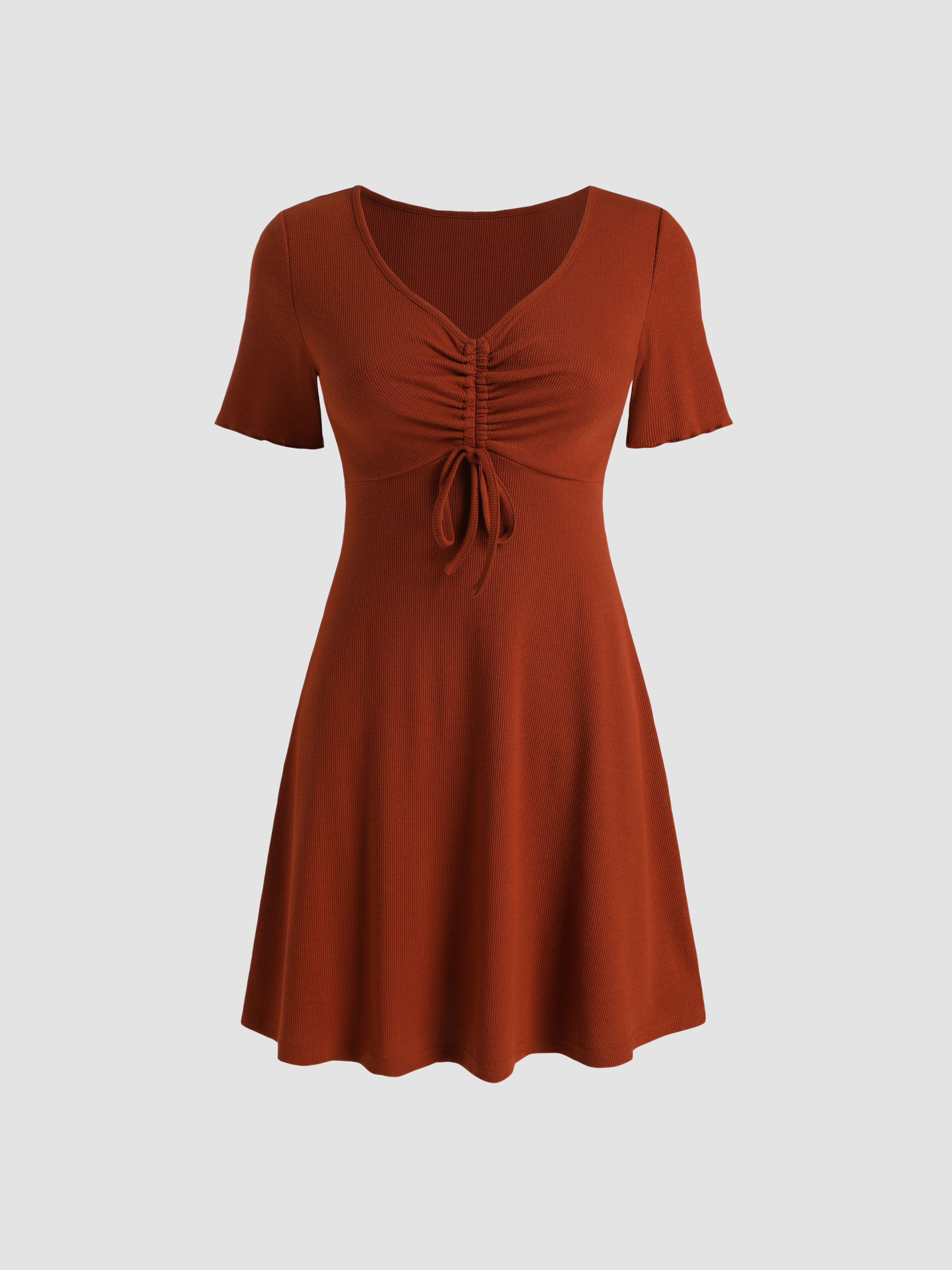 Solid Ruched Mini Dress - Cider