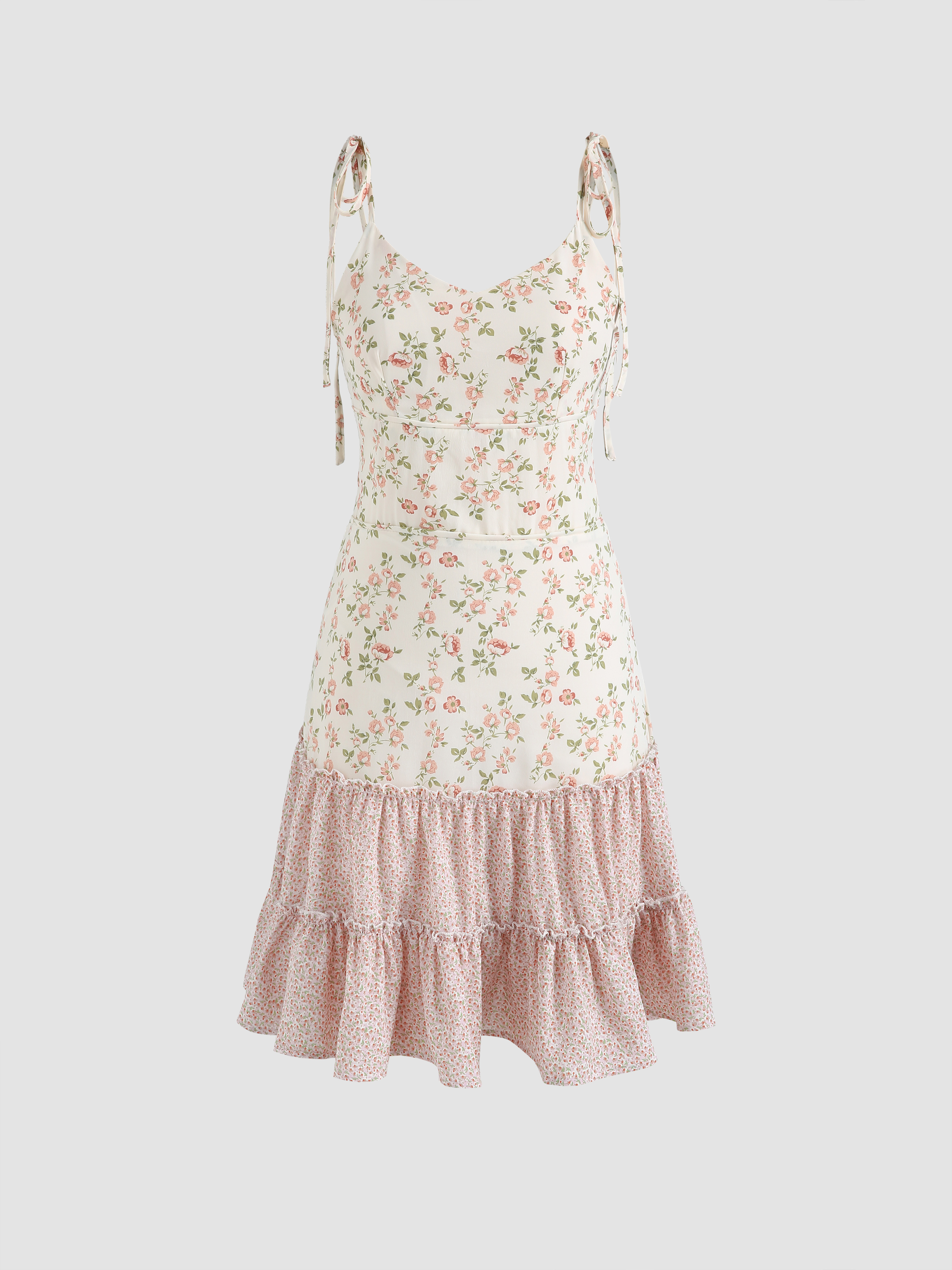 Ditsy Floral Patchy Ruffled Dress - Cider