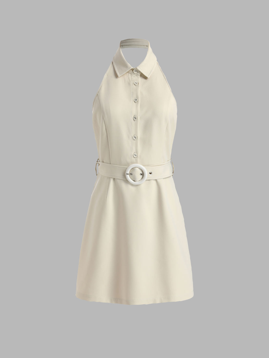 Solid Halter Button-Up Mini Dress With Belt - Cider