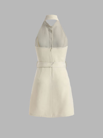 Solid Halter Button-Up Mini Dress With Belt - Cider