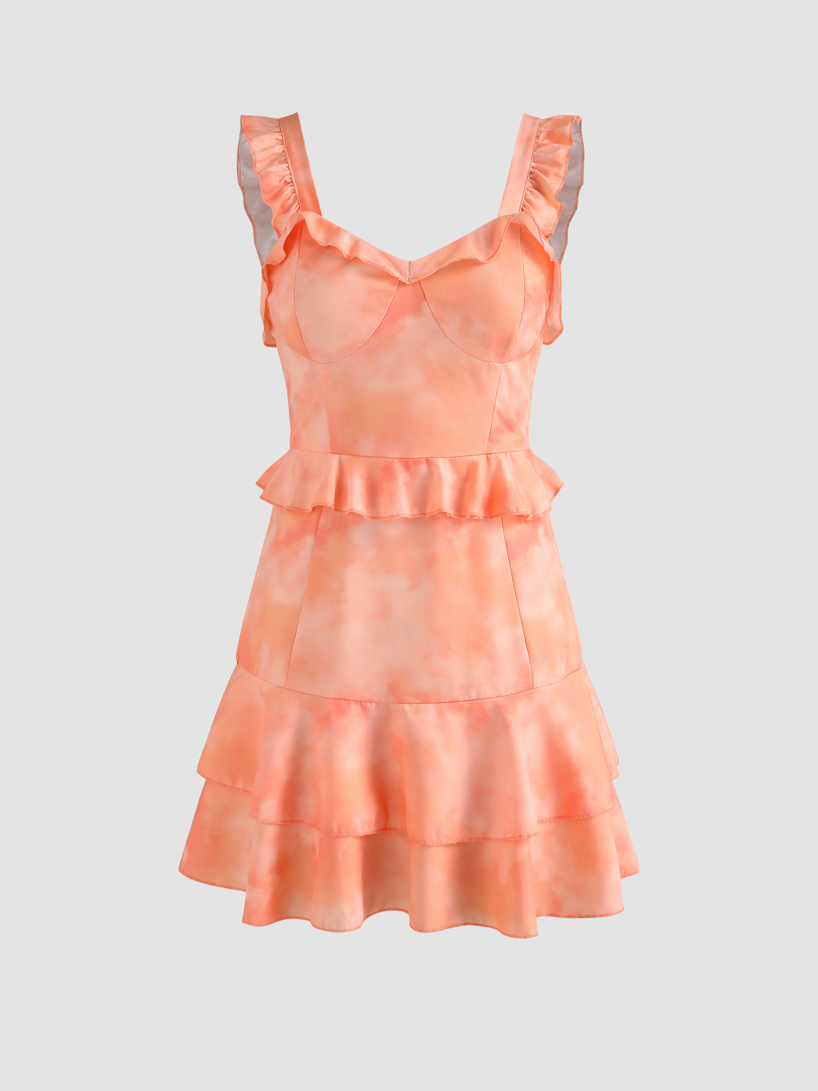 Tie Dye Ruffle Mini Dress - Cider