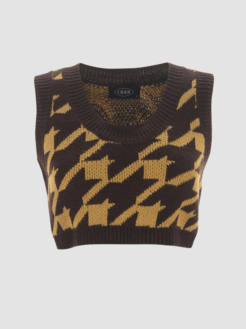 Houndstooth Knitted Vest - Cider
