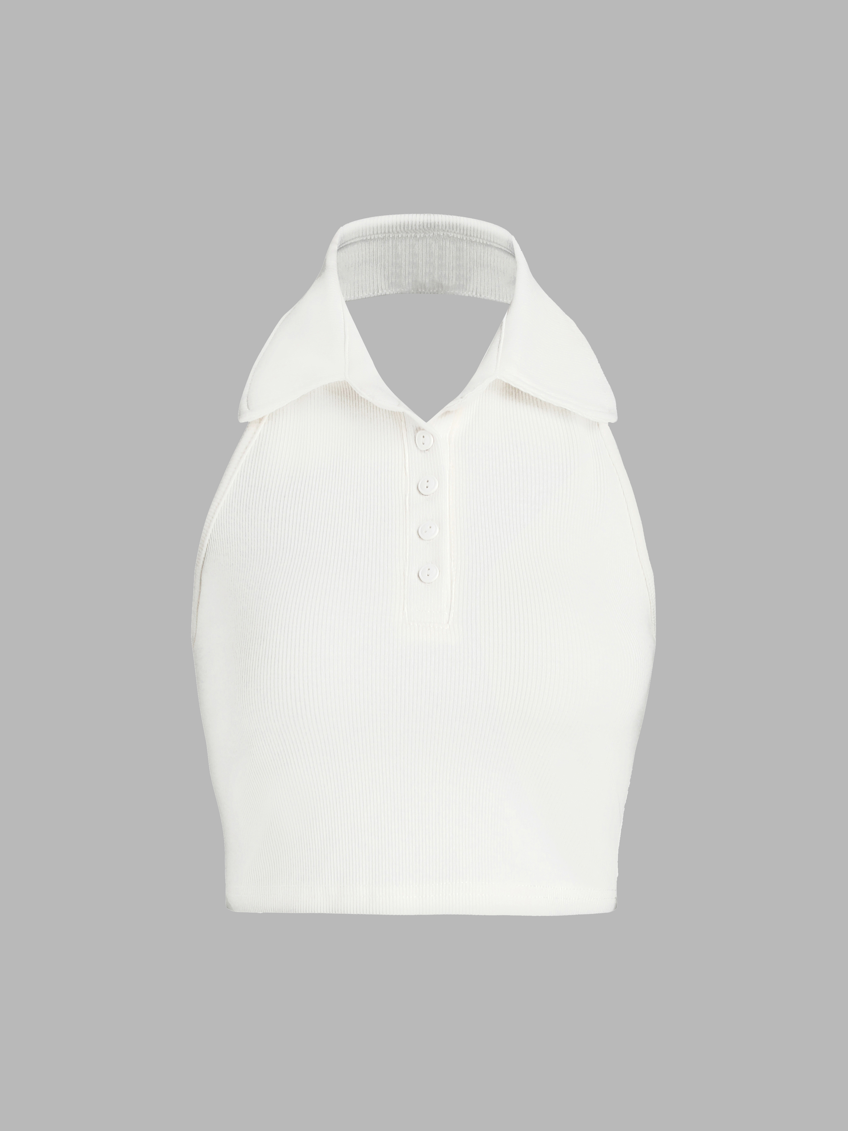 White Chic Collared Top