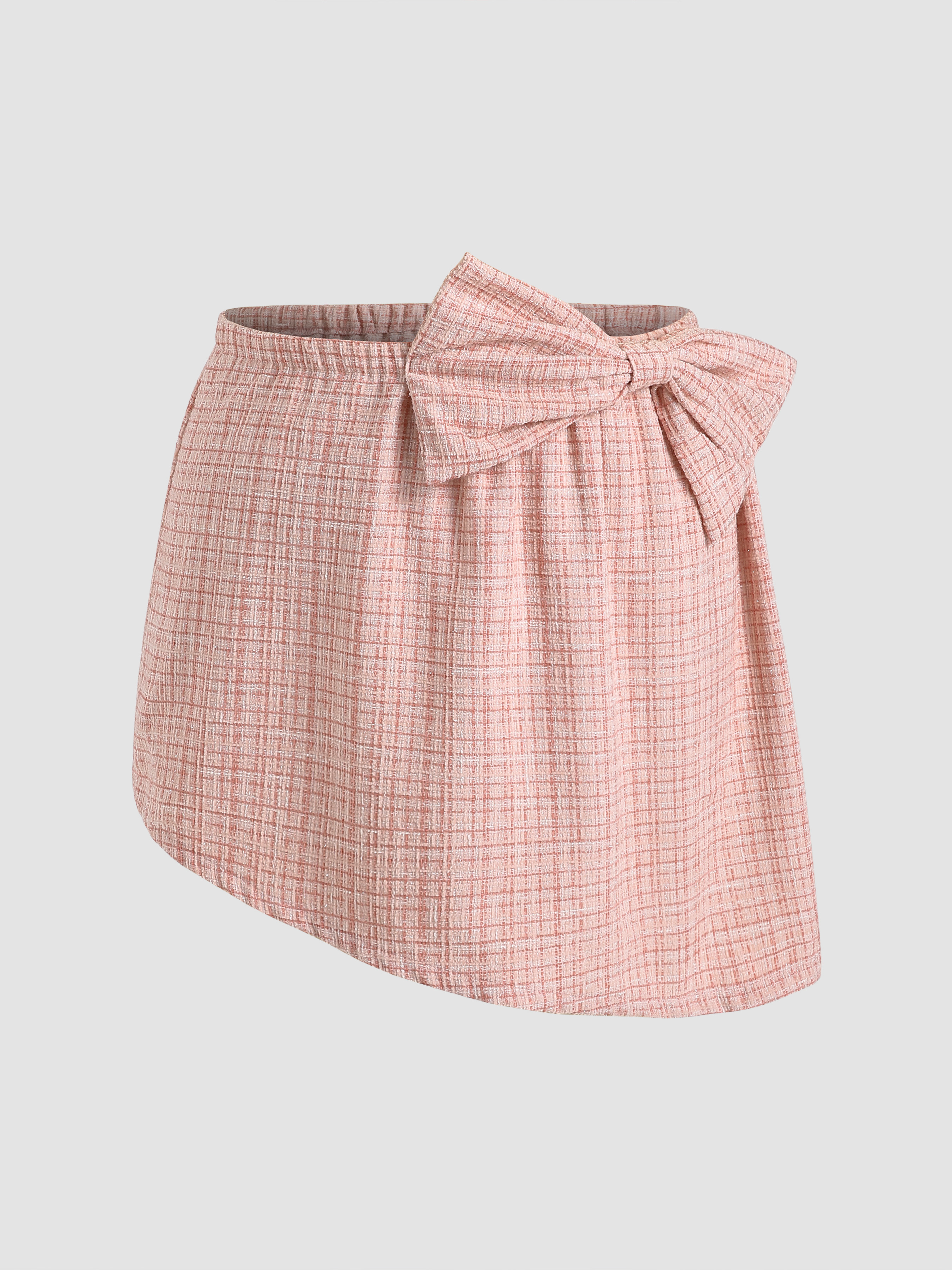 Pink Mood Tweed Bowknot Mini Skirt Curve & Plus For Daily Casual Date