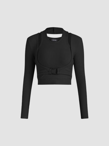 Long Sleeve Buckle Crop Top For Daily Casual Date Party/Clubbing