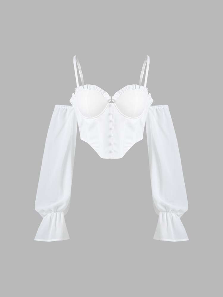 Solid Ruffle Corset Crop Blouse