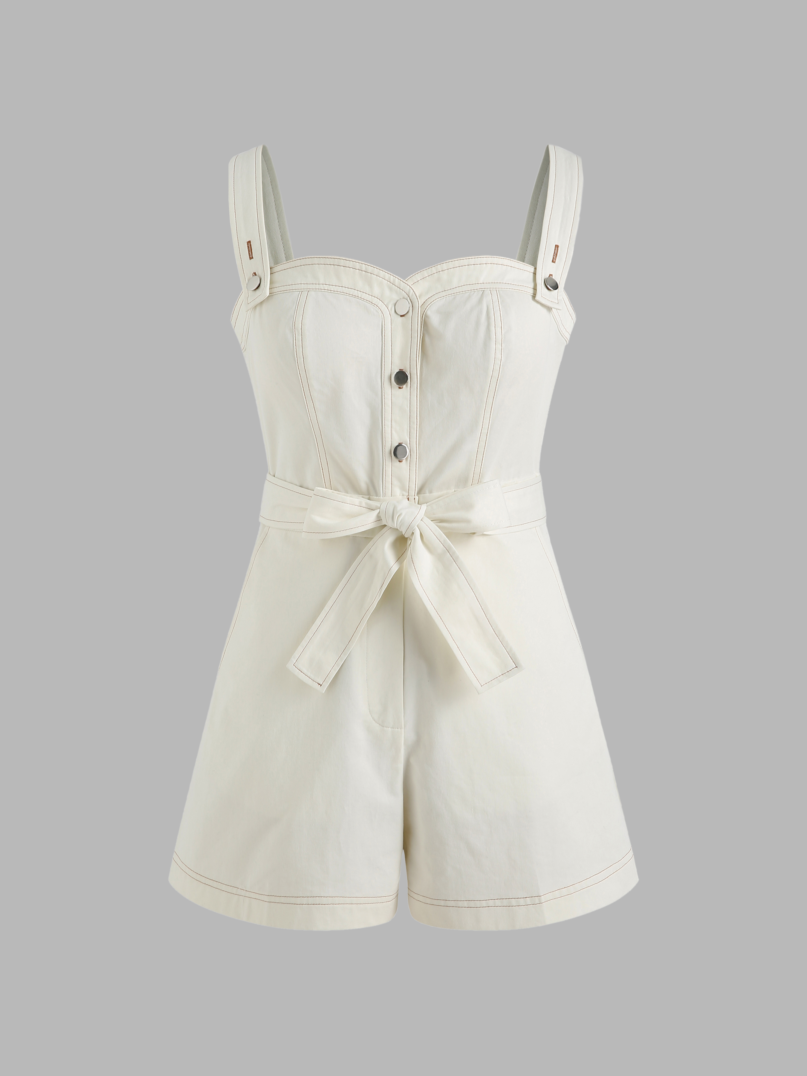 Bowknot Button Romper For Daily Casual